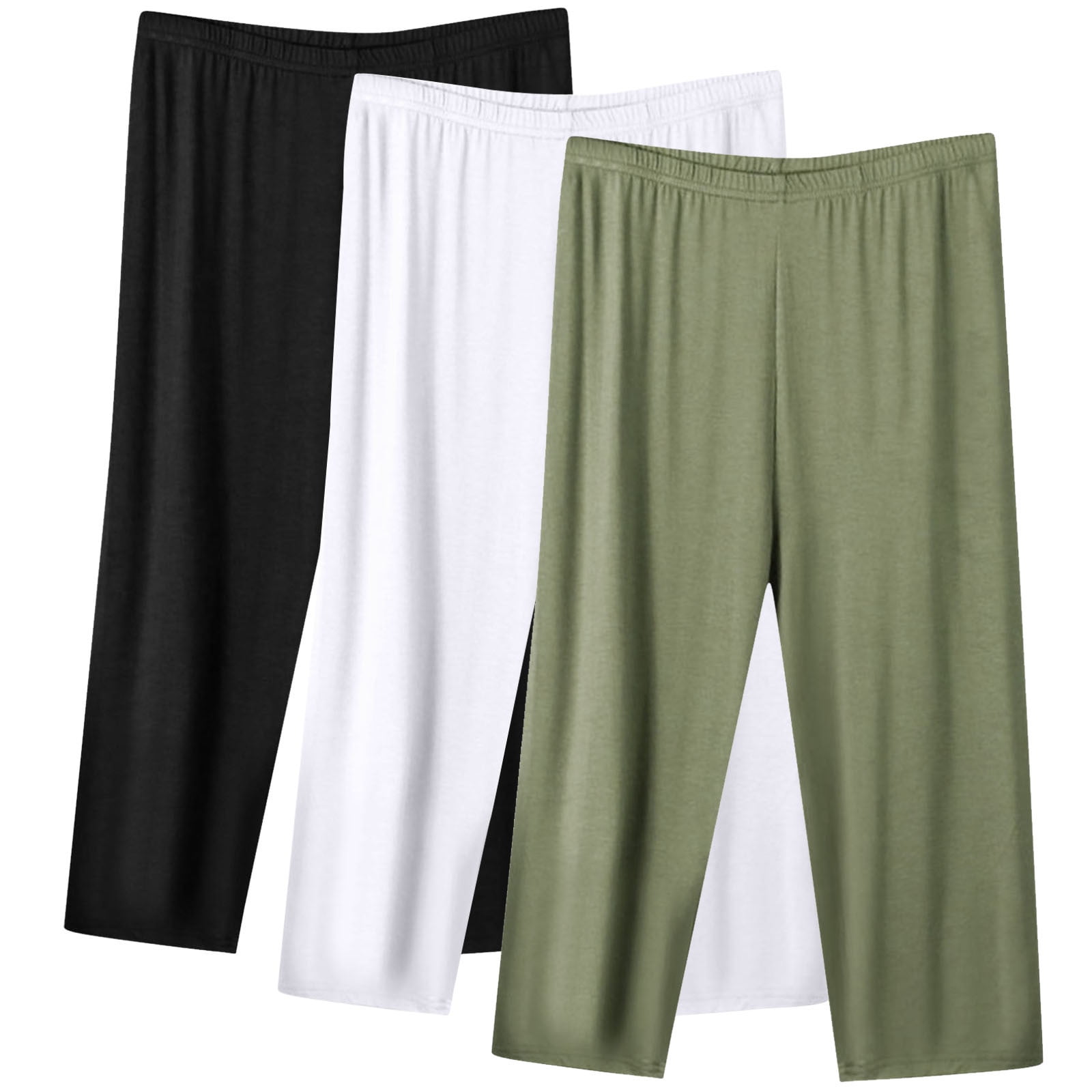 USNSM 3 Pack Women's Plus Size Capris Pants Ultra-Soft Modal Lounge ...