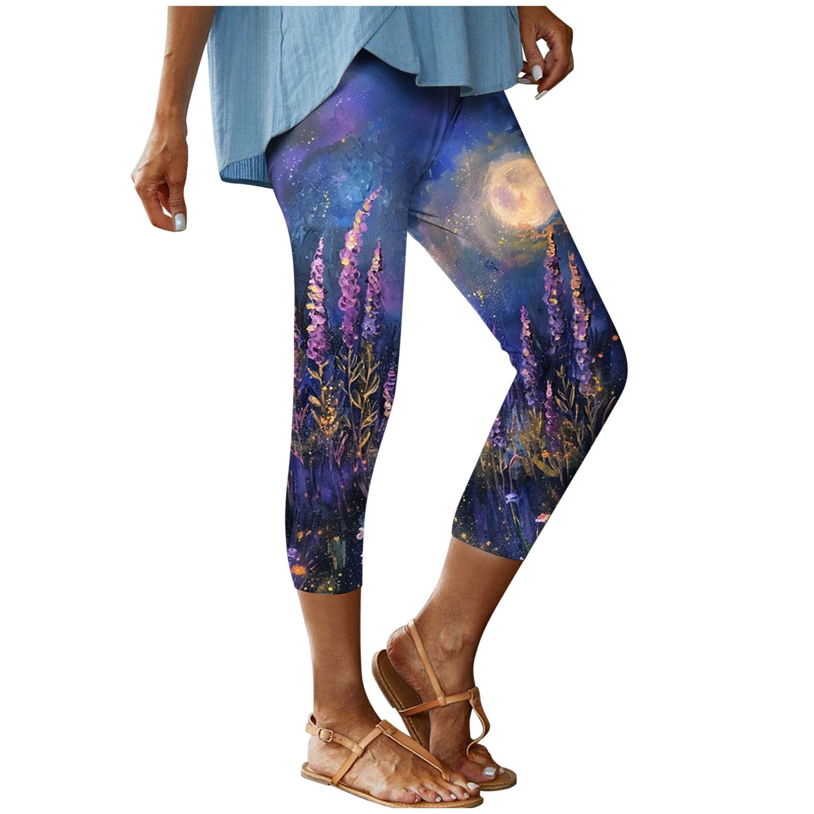 USNSM Casual Capri Leggings for Women Trendy Boho Floral Print Beach ...