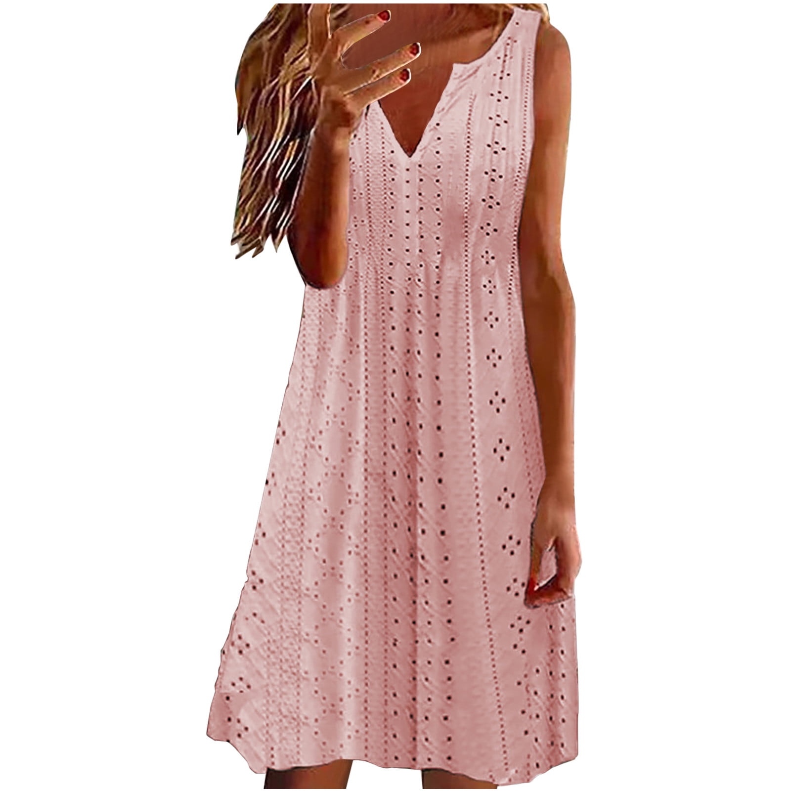 USNSM Eyelet Vacation Sundress A-Line Neck Lightweight and Airy Fabric ...