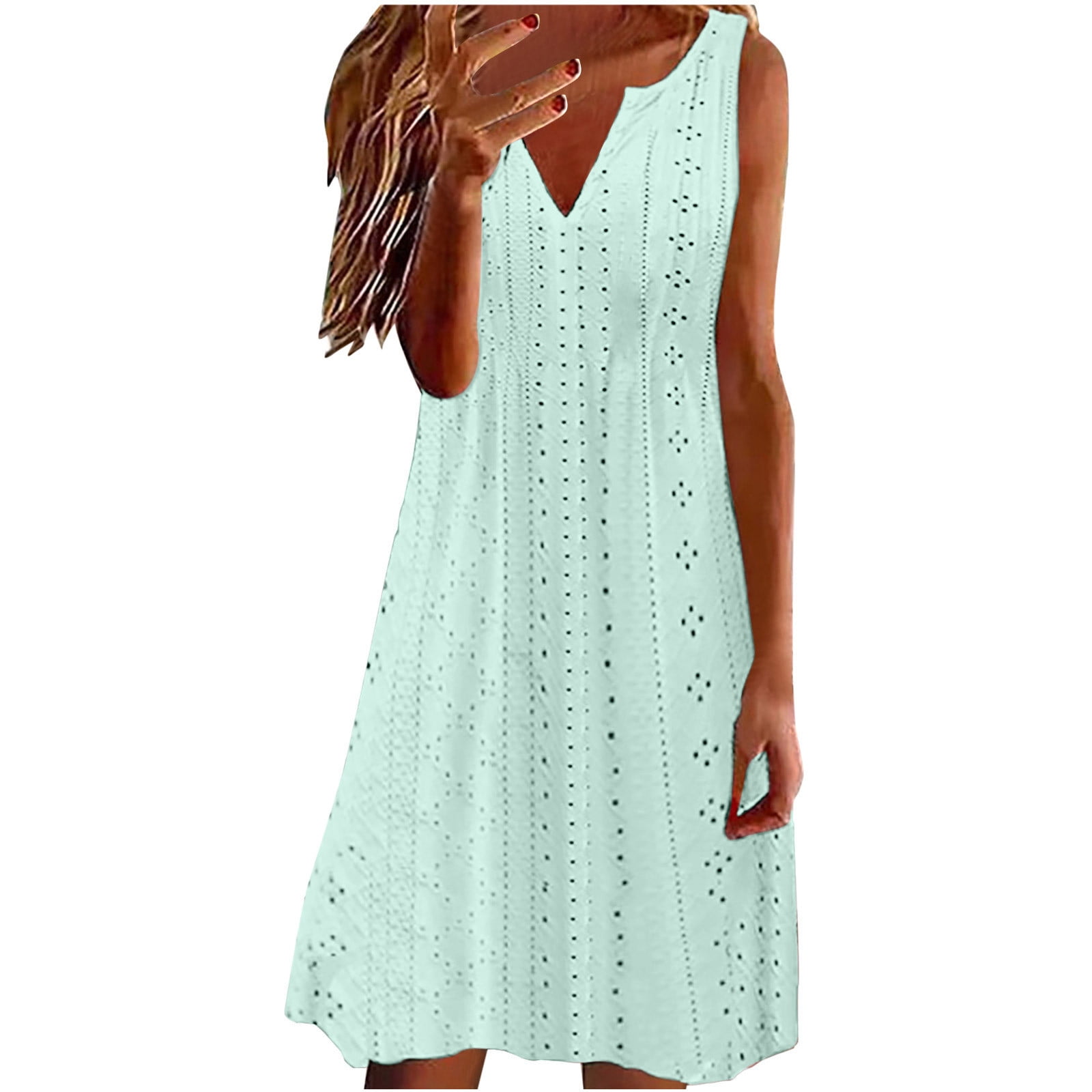 USNSM Dresses for Women Lace Casual Sleeveless Av Neck Midi Beach Dress ...