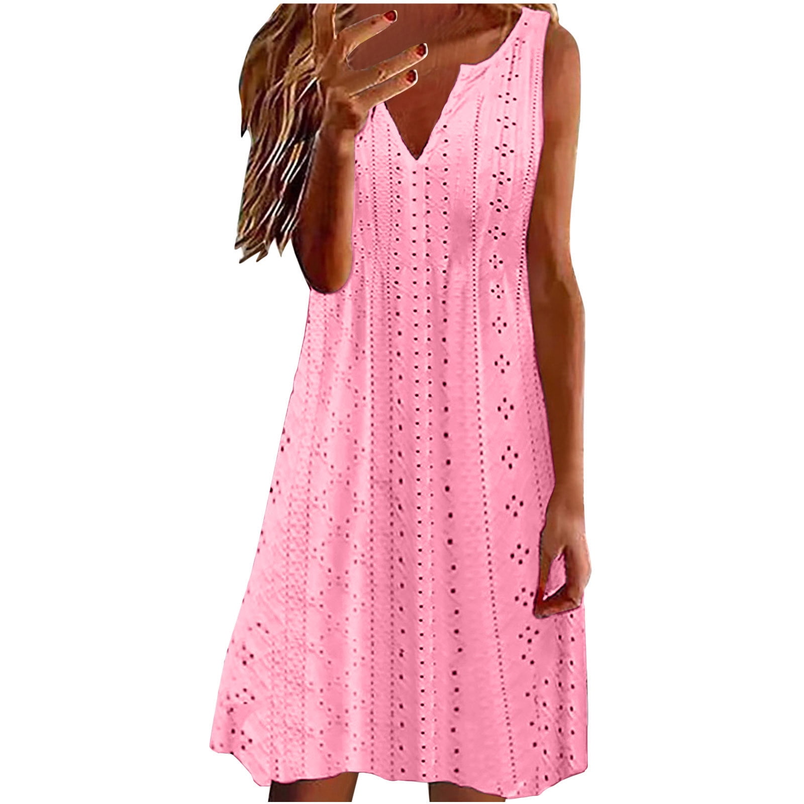USNSM Dresses for Women Lace Casual Sleeveless Av Neck Midi Beach Dress ...