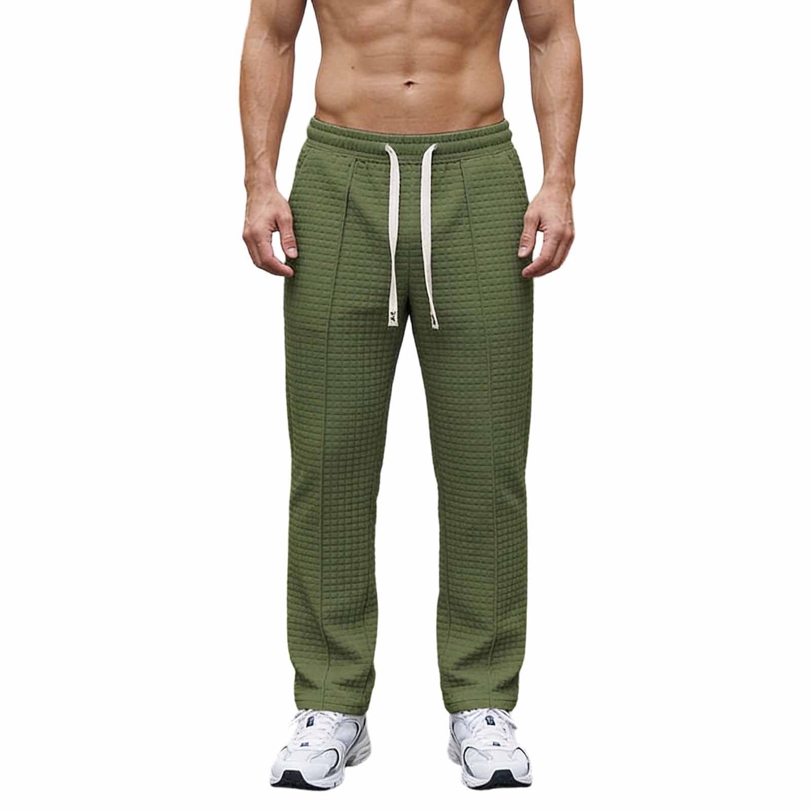 USNSM Men Waffle Sweatpants Solid Color Straight Leg Casual Sweat Pants ...