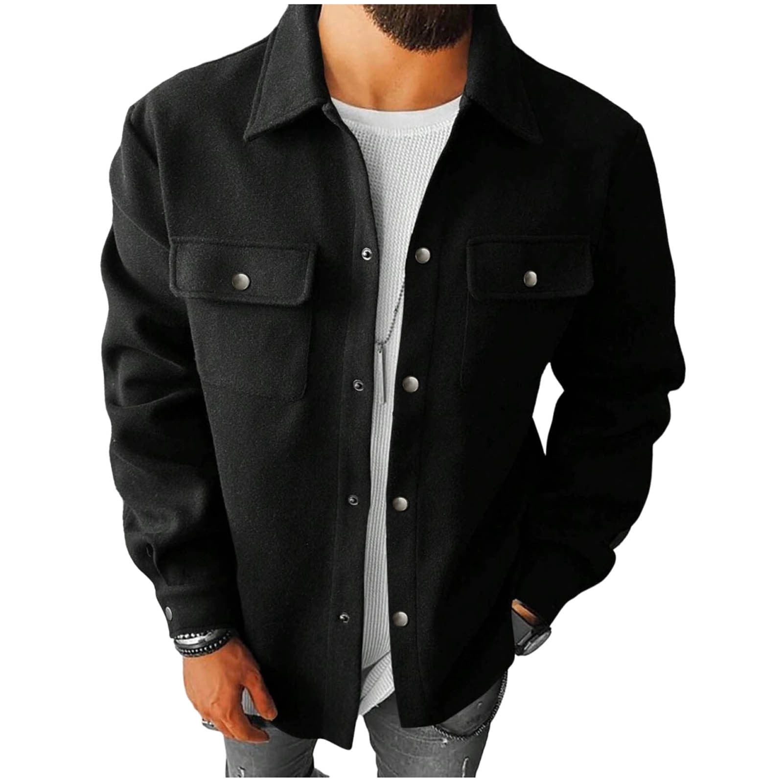USNSM Men's Flannel Jacket Casual Solid Color Long Sleeve Shirt Jackets ...
