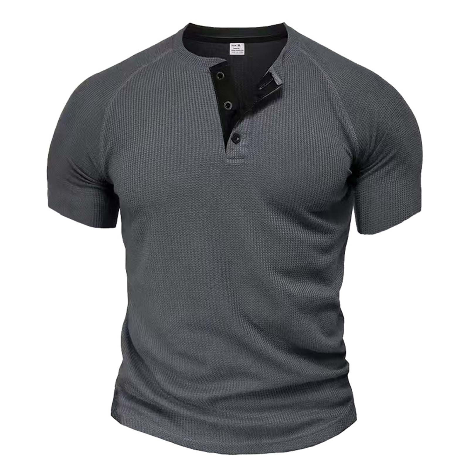 USNSM Men's Henley Shirts Quick Dry Lightweight Breathable Short Sleeve Fitted Cotton Muscle T ...