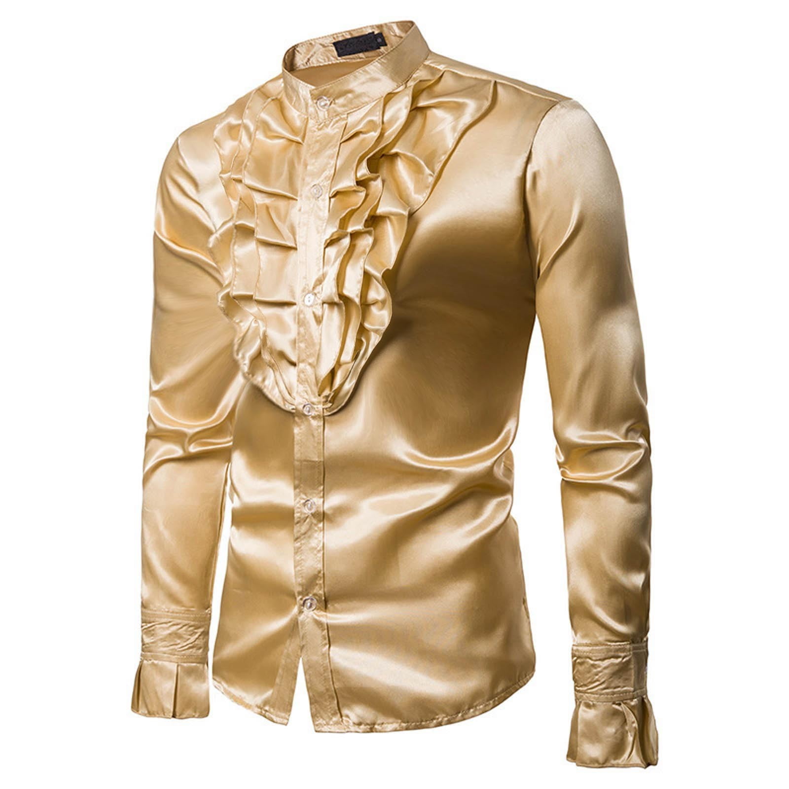 USNSM Men's Long Sleeve Shirt Vintage 90s Stain Silk Ruffle-Chest Dress ...