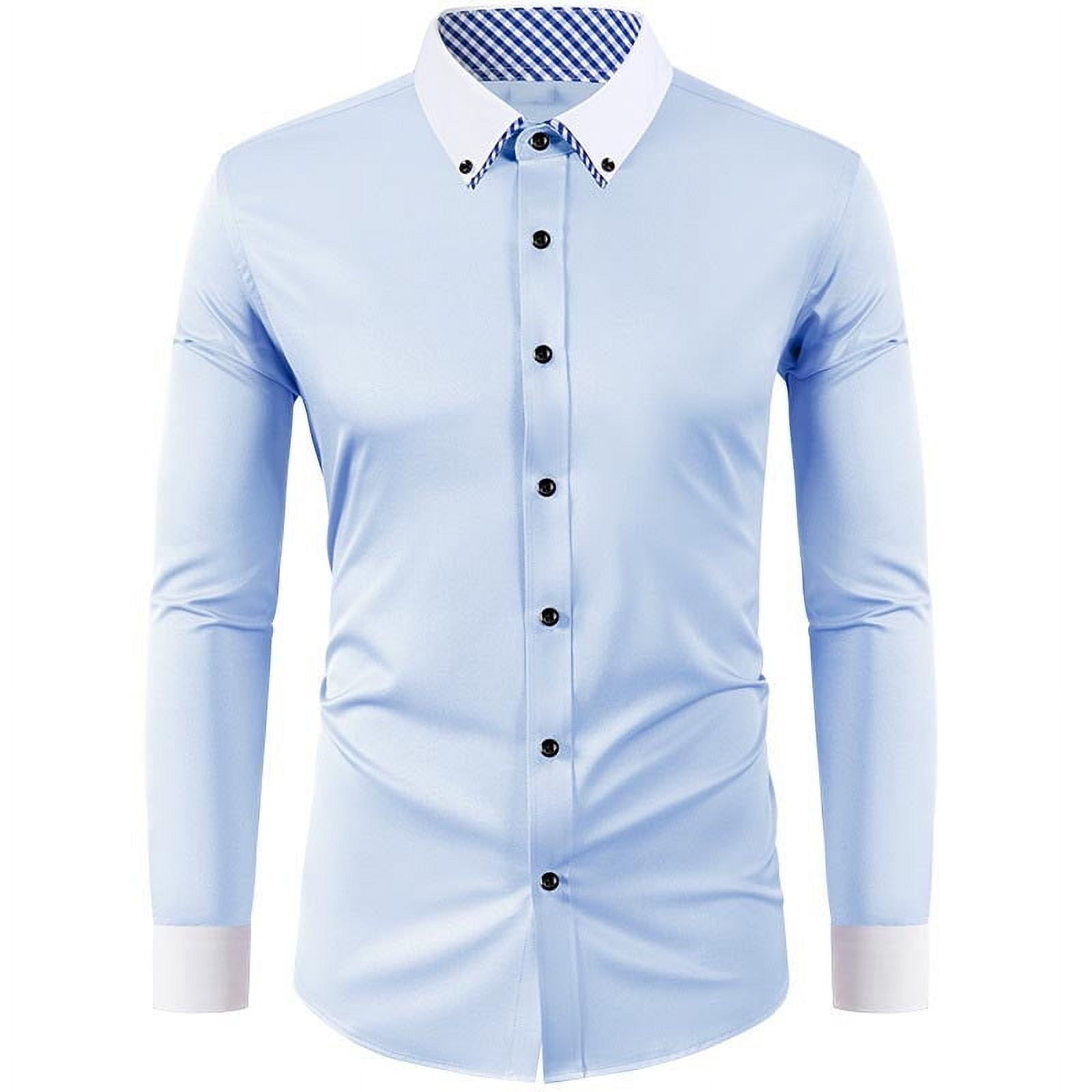 USNSM Men's Satin Patchwork Button Down Dress Shirt Slim Fit Long ...