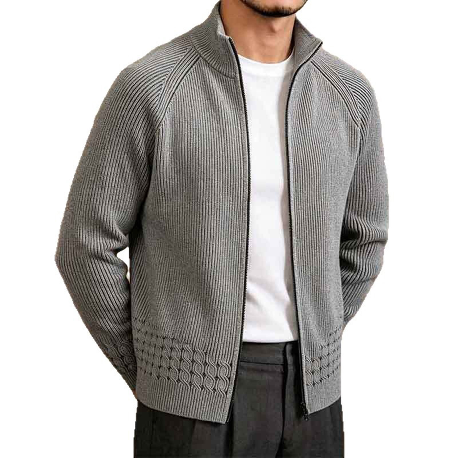 USNSM Men's Slim Fit Zip Up Cardigan Sweater Soft Knit Full Zipper ...