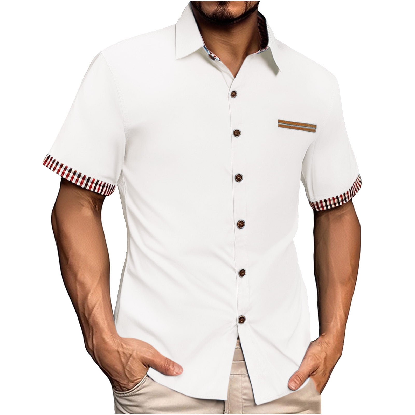 USNSM Mens Dress Shirts Short Sleeve Regular Fit Casual Button Down Shirt Inner Contrast ...