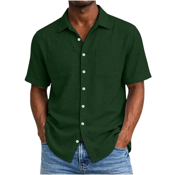 USNSM Mens Linen Shirt Short Sleeve Collar Wrinkle Free Solid Color ...
