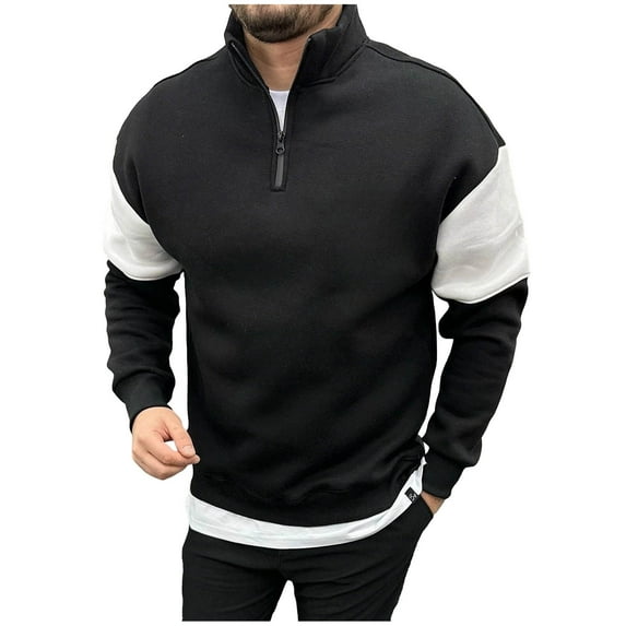 USNSM Mens Quarter Zip Sweatshirt Loose Colorblock Stand-up Collar ...