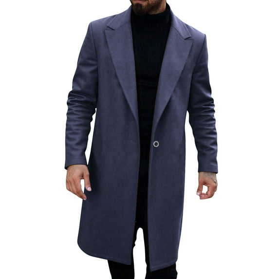 USNSM Mens Trench Coat Long Casual Single Brested Overcoat Solid Color ...
