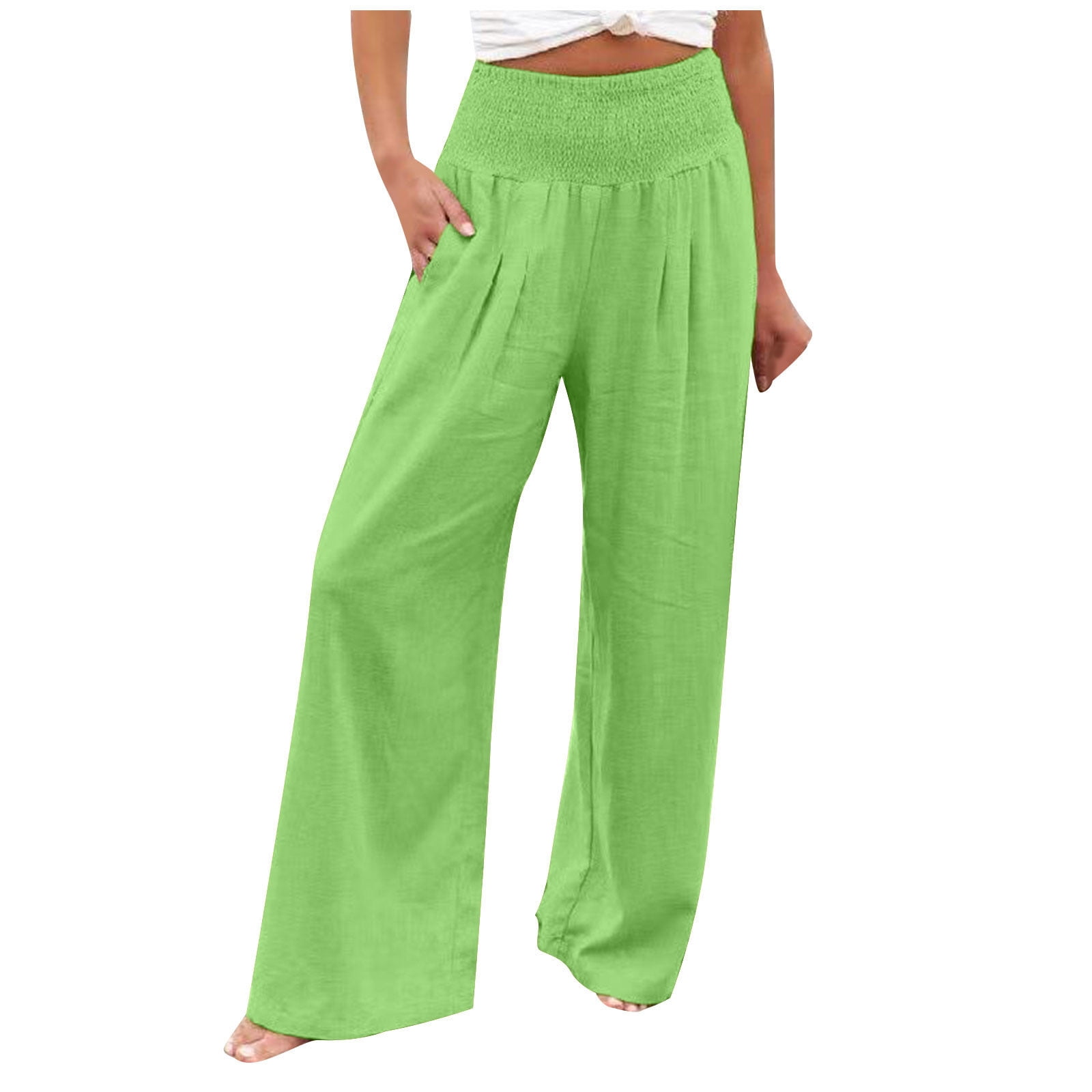 USNSM Women's Linen Palazzo Pants Summer Boho Wide Leg High Waist ...
