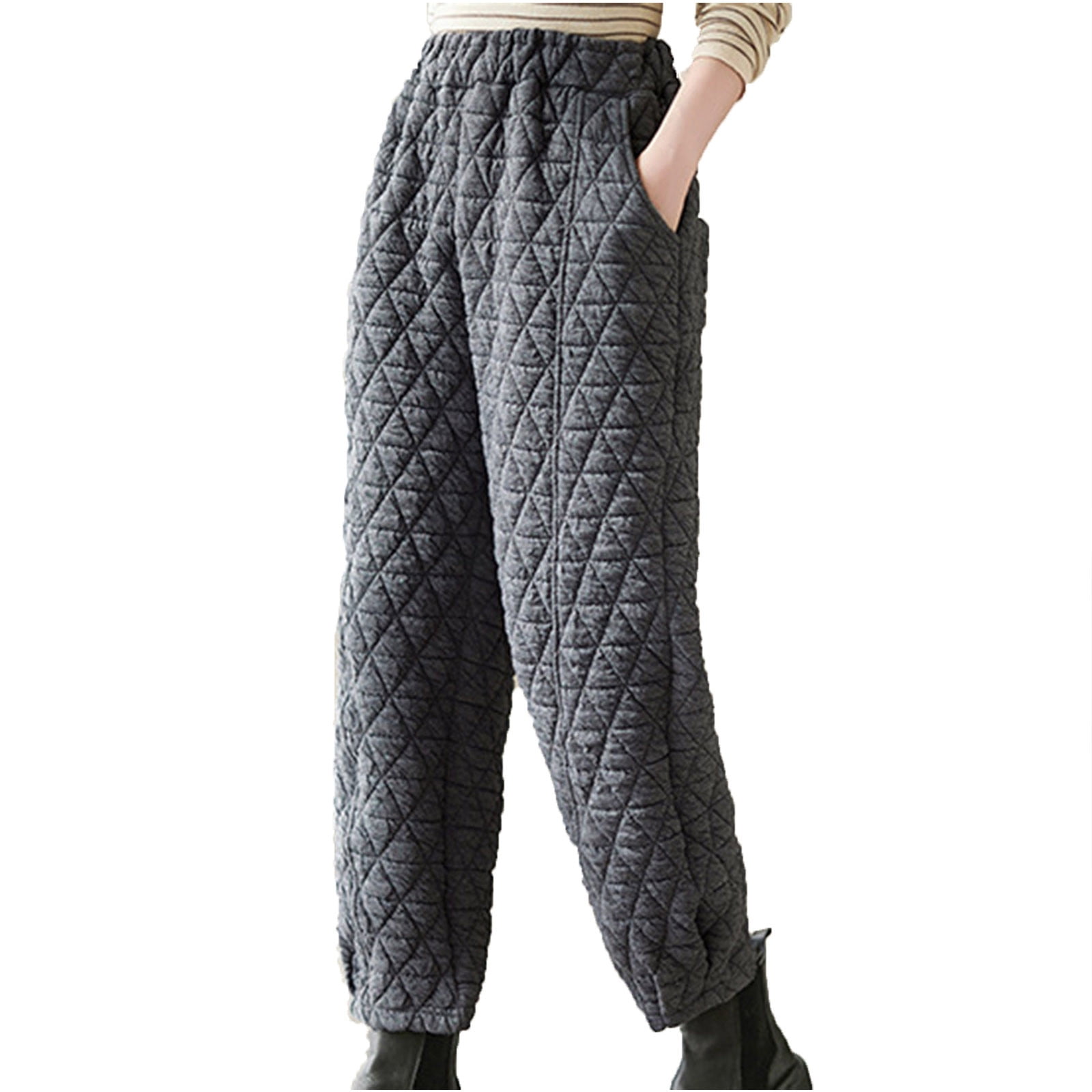 USNSM Women's Padded Quilted Pants Fall Winter Warm Casual Wide Leg ...