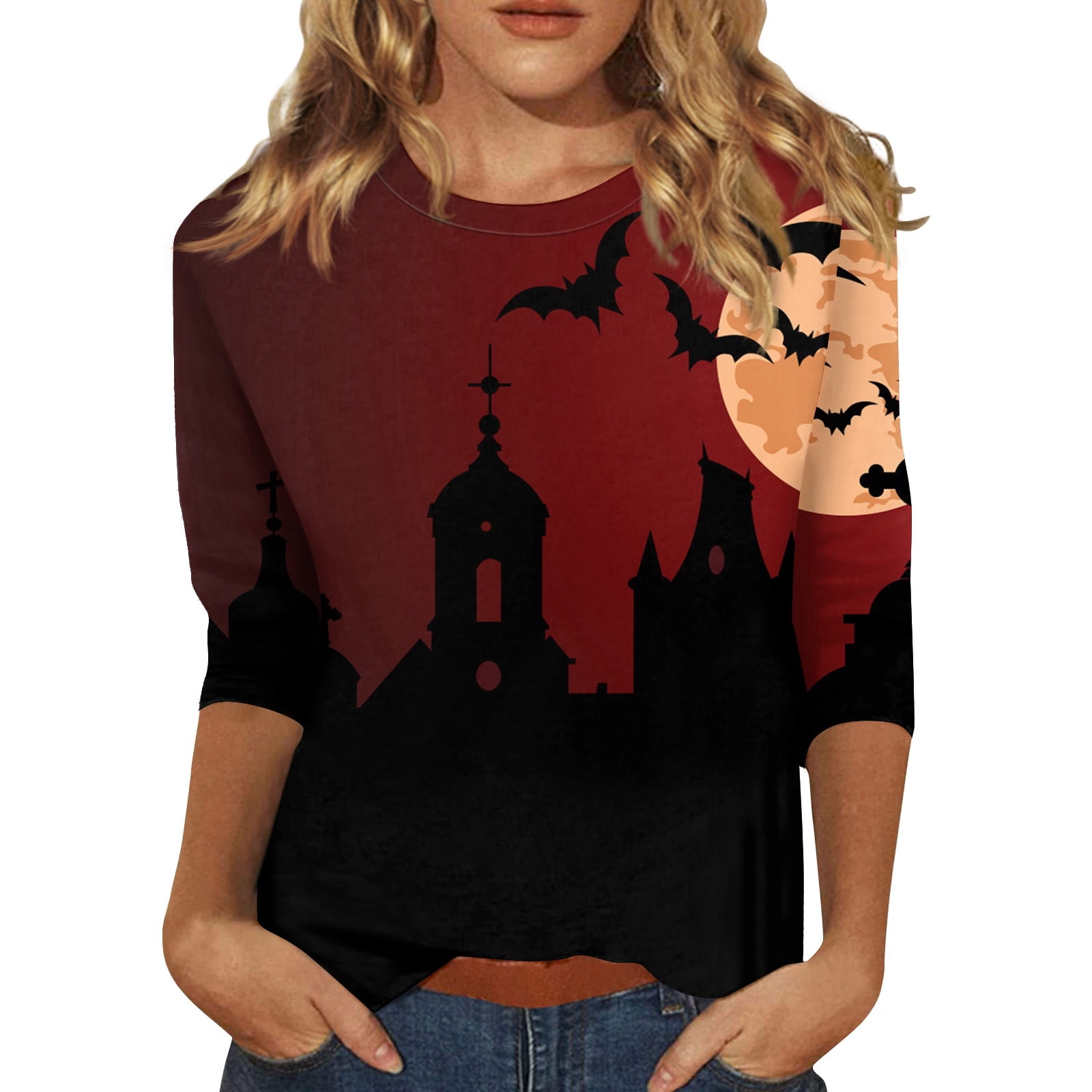 USOCUTE Halloween Shirts 3/4 Sleeve for Women Halloween Sweatshirts ...