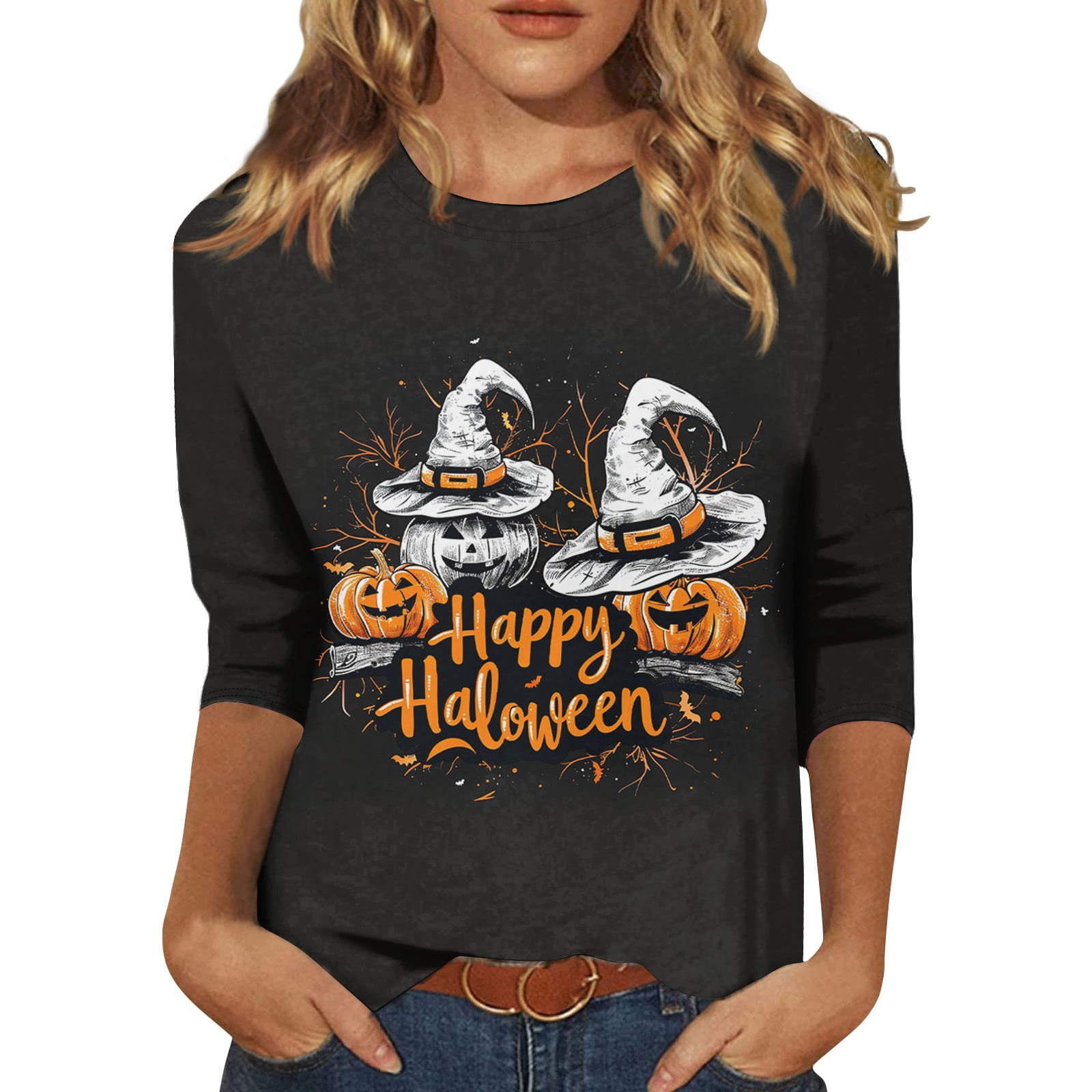 USOCUTE Women Halloween Shirts Plus Size 3/4 Sleeve Halloween ...