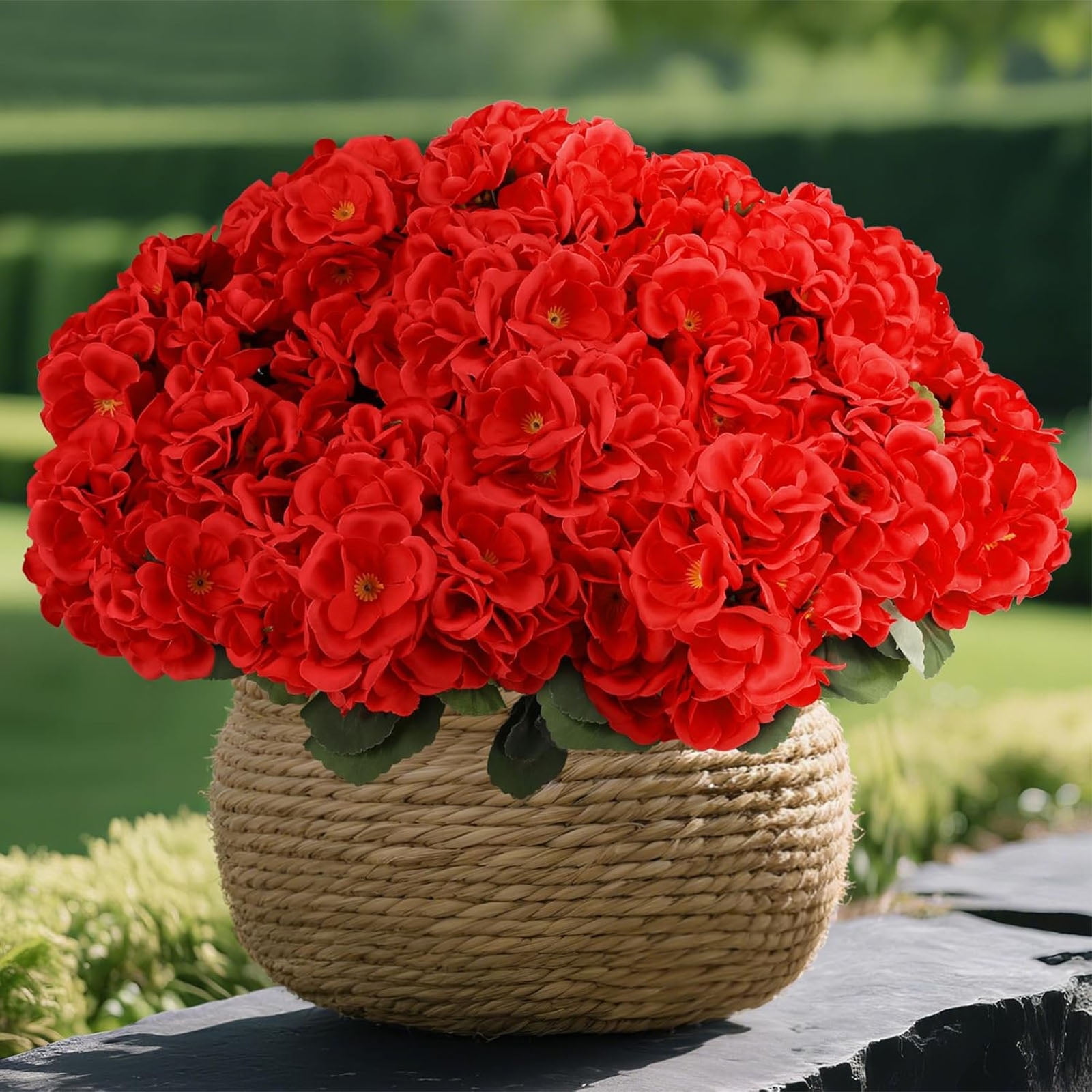 USPEED 12 Pcs Artificial Flowers For Outdoors, Red Artificial Geraniums ...