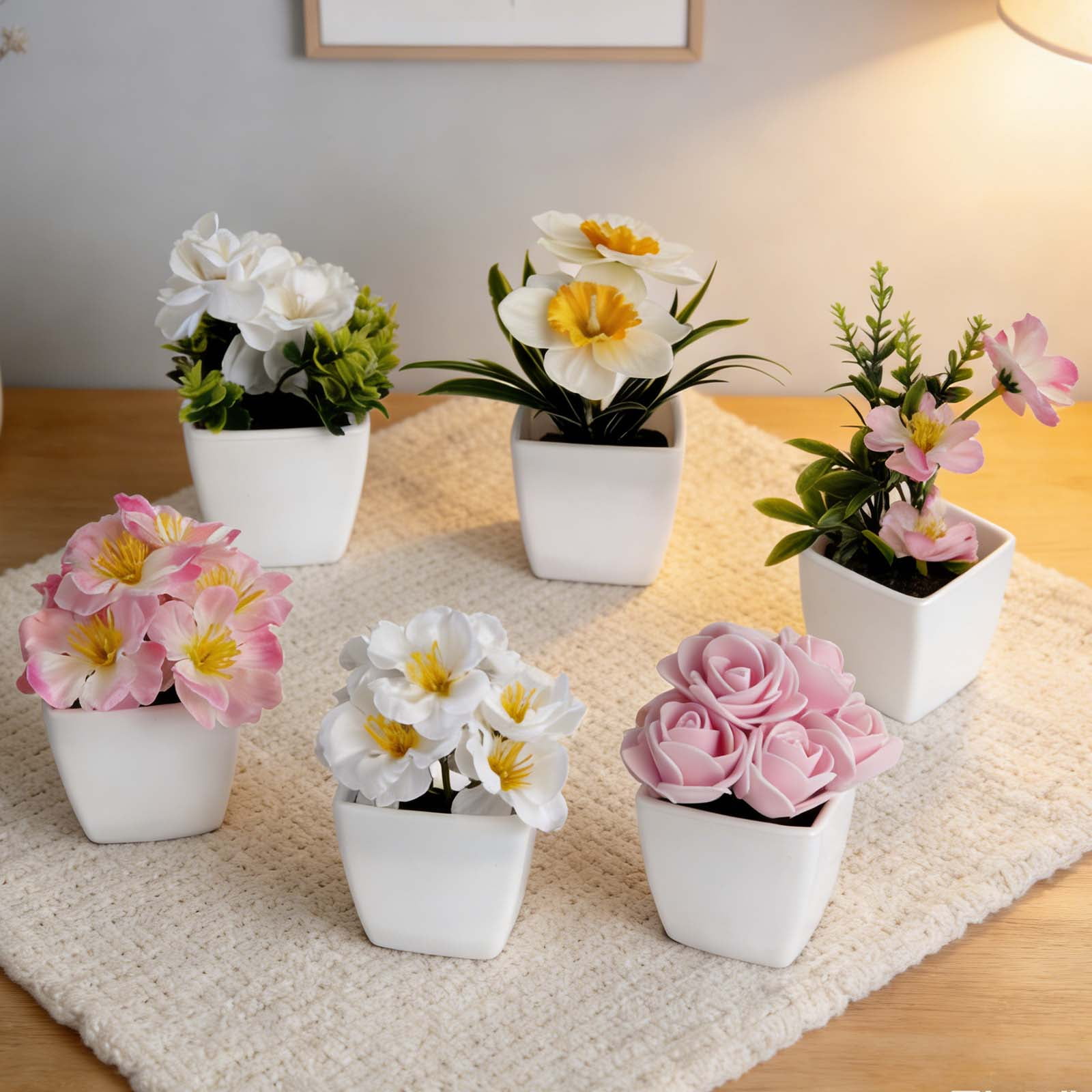 USPEED 6 Pack Mini Potted Fake Plants Artificial Plastic Eucalyptus ...