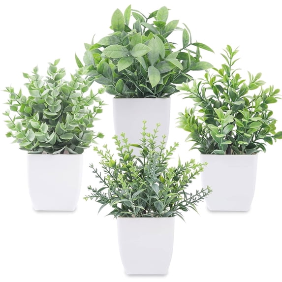 USPEED Small Fake Plants Eucalyptus Potted Artificial Plants for Shelf ...