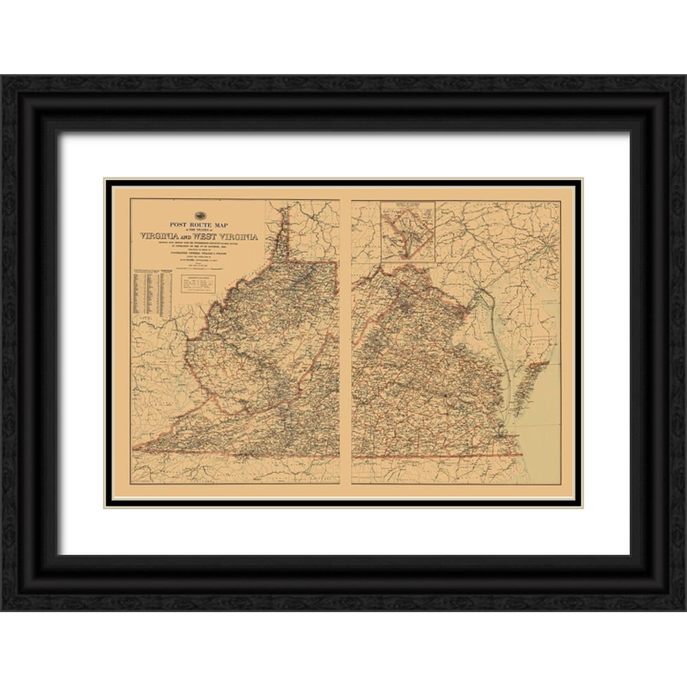 USPS 18x13 Black Ornate Wood Framed with Double Matting Museum Art ...