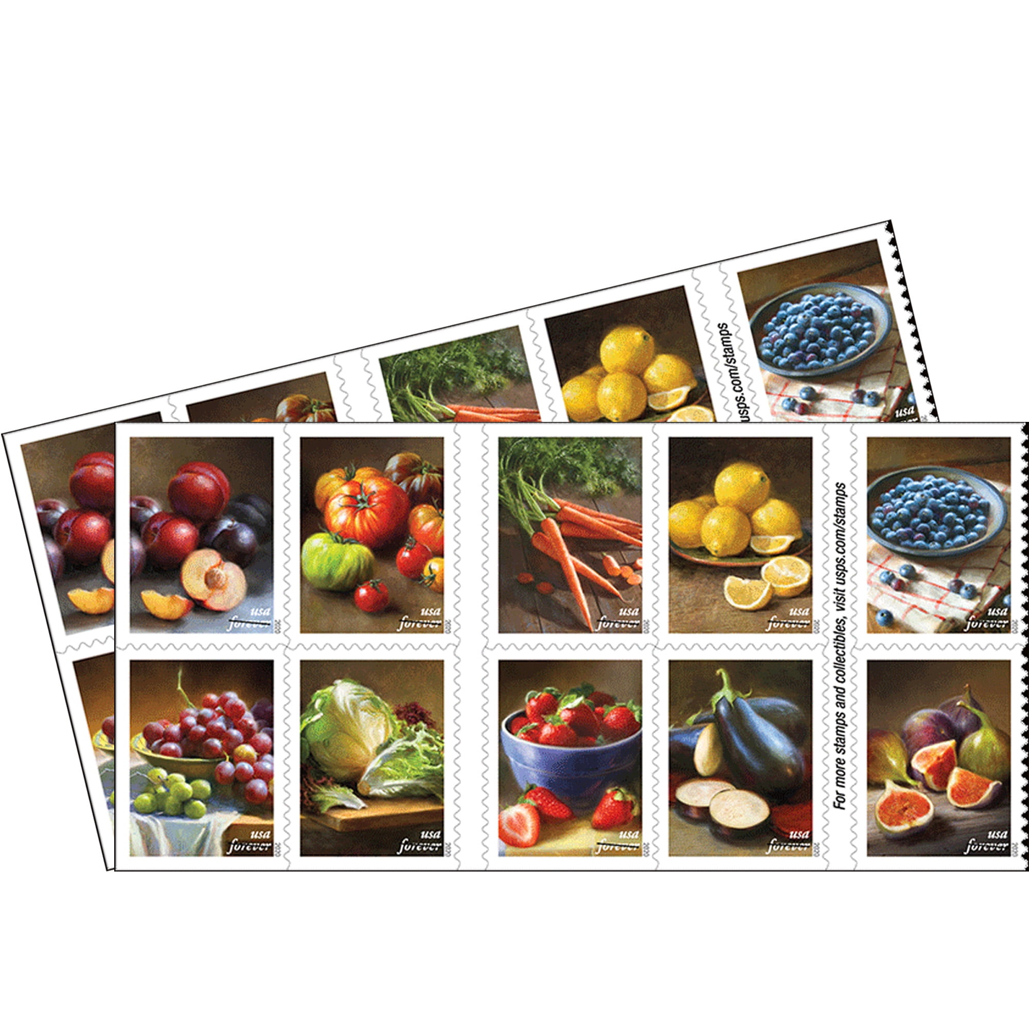USPS Fruits & Vegetables First Class Postage Stamps, 40 Stamps, 2 Pack ...