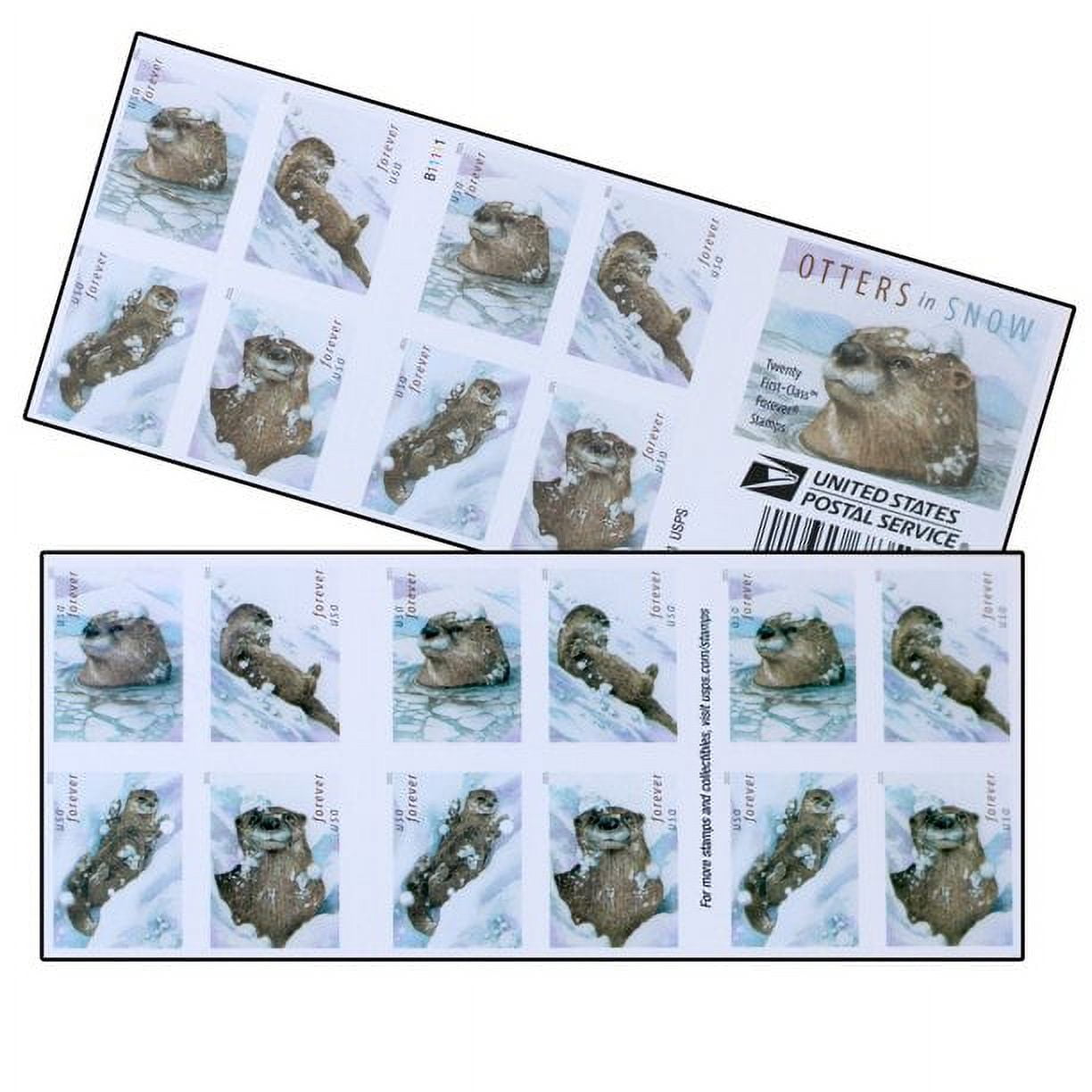 USPS Forever Stamps - Book of 20 Otters in Snow Postage Stamps for ...