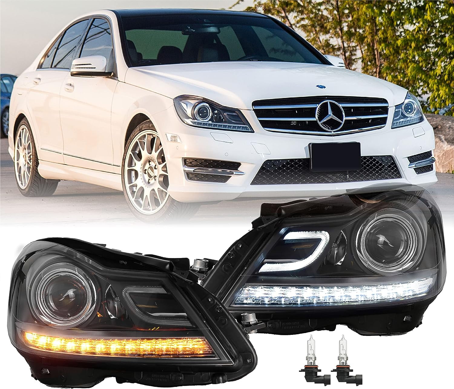 USR 12-14 W204 C-Class LED Switchback Headlight Assembly Set (Left ...