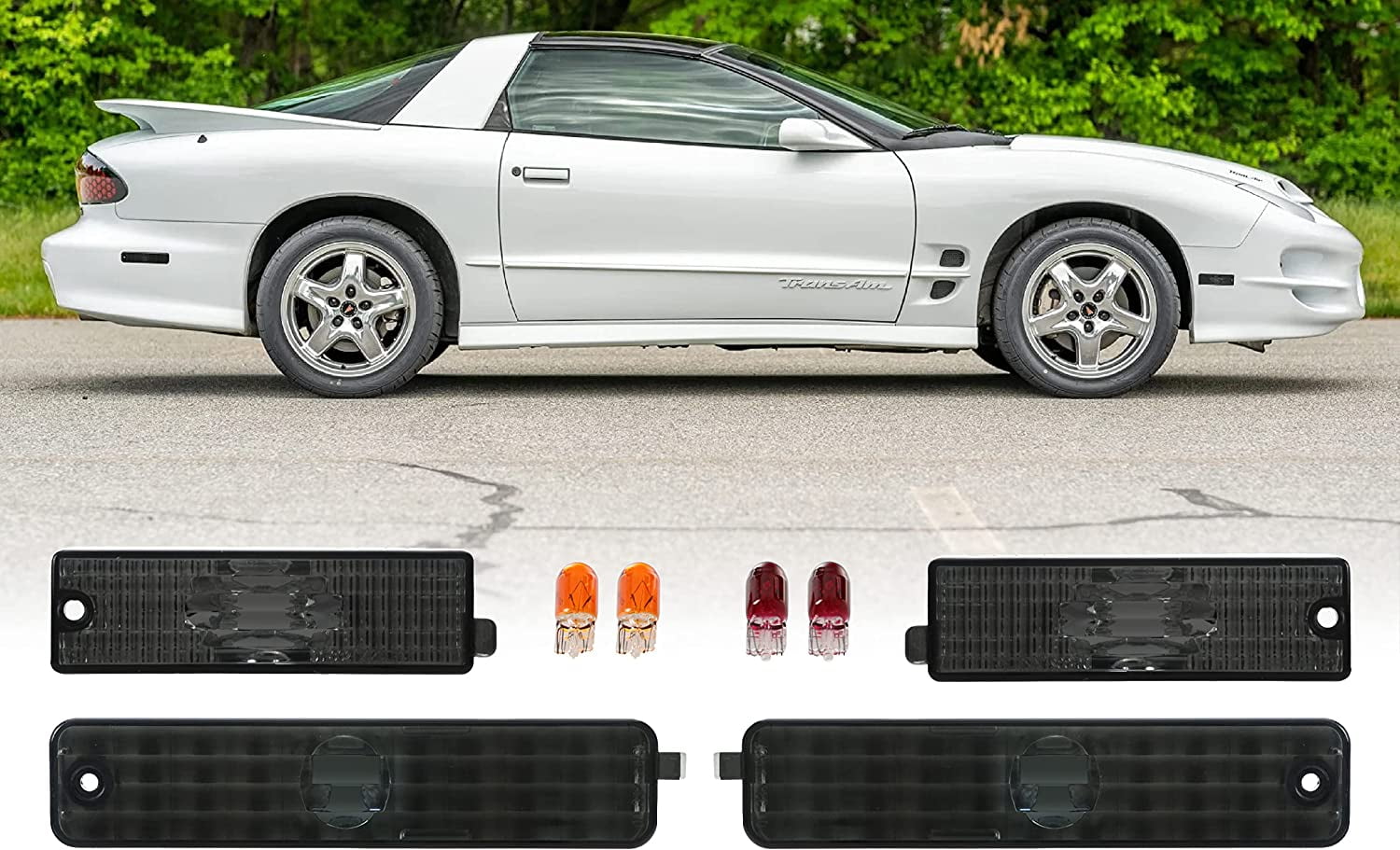 USR 98-02 Firebird Side Marker Lights - COMBO Smoke Front + Rear Bumper ...