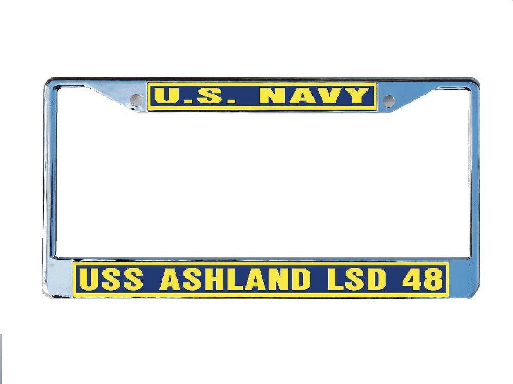 USS ASHLAND LSD 48 Metal License Plate Frame Chrome Military Navy USN ...