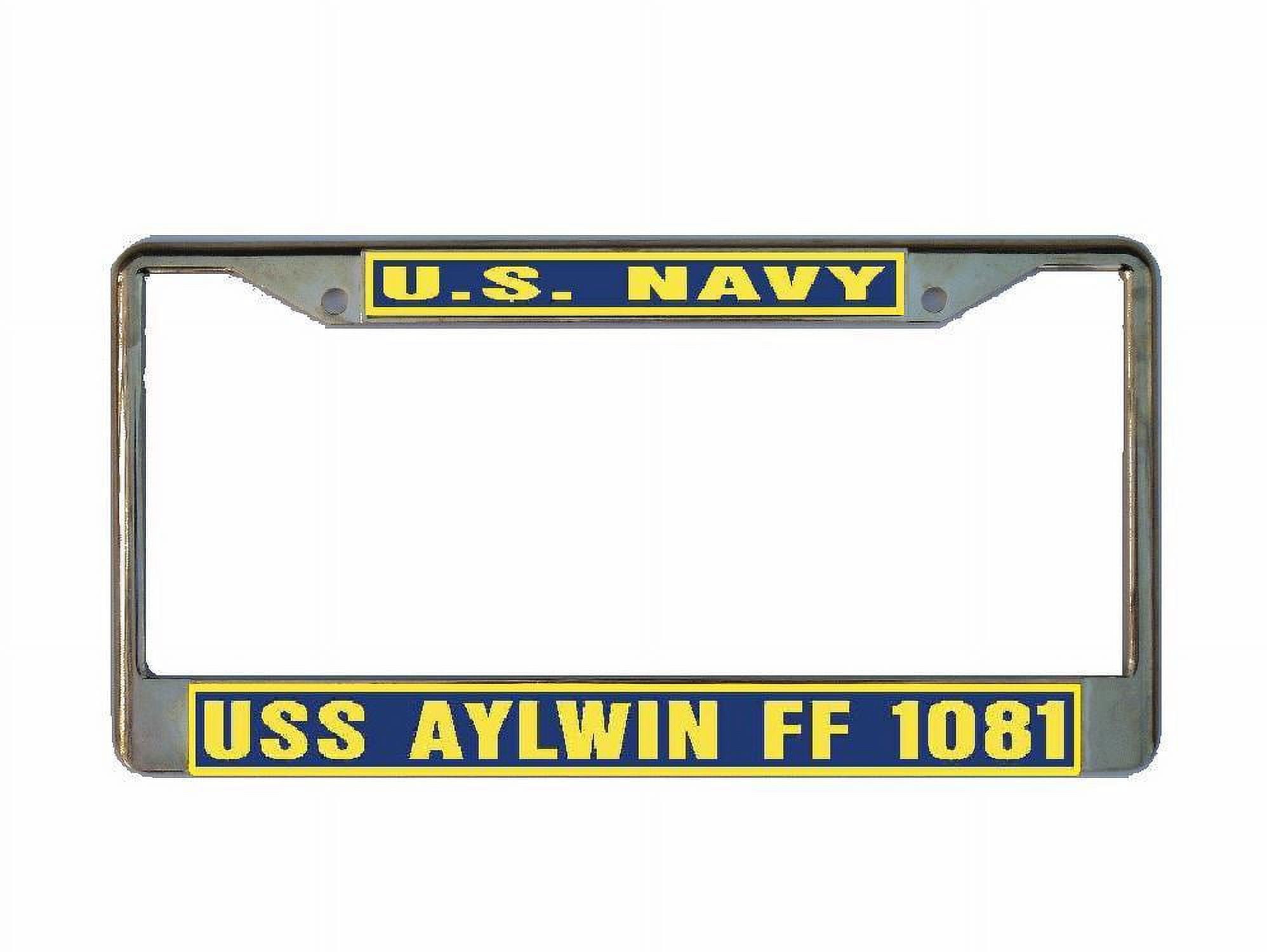 USS AYLWIN FF 1081 License Plate Frame Gold Chrome Metal Military Navy ...