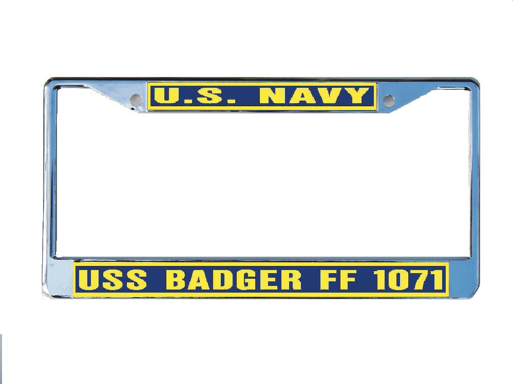 USS BADGER FF 1071 License Plate Frame Chrome Metal Military Navy USN ...