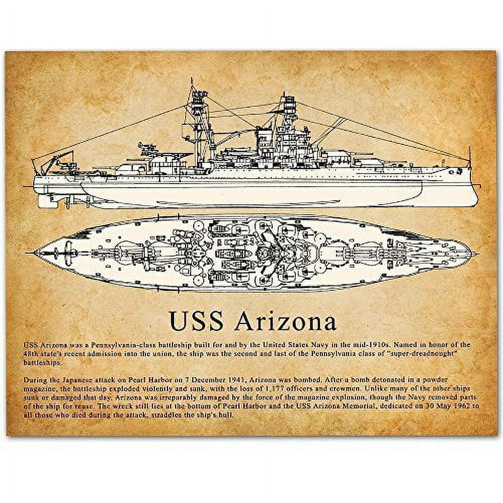 USS BB-39 Arizona Battleship - 11x14 Unframed Art Print - Great Gift ...