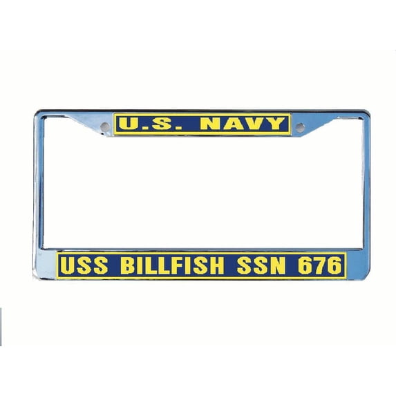 USS BILLFISH SSN 676 License Plate Frame Chrome Metal Military Navy USN ...