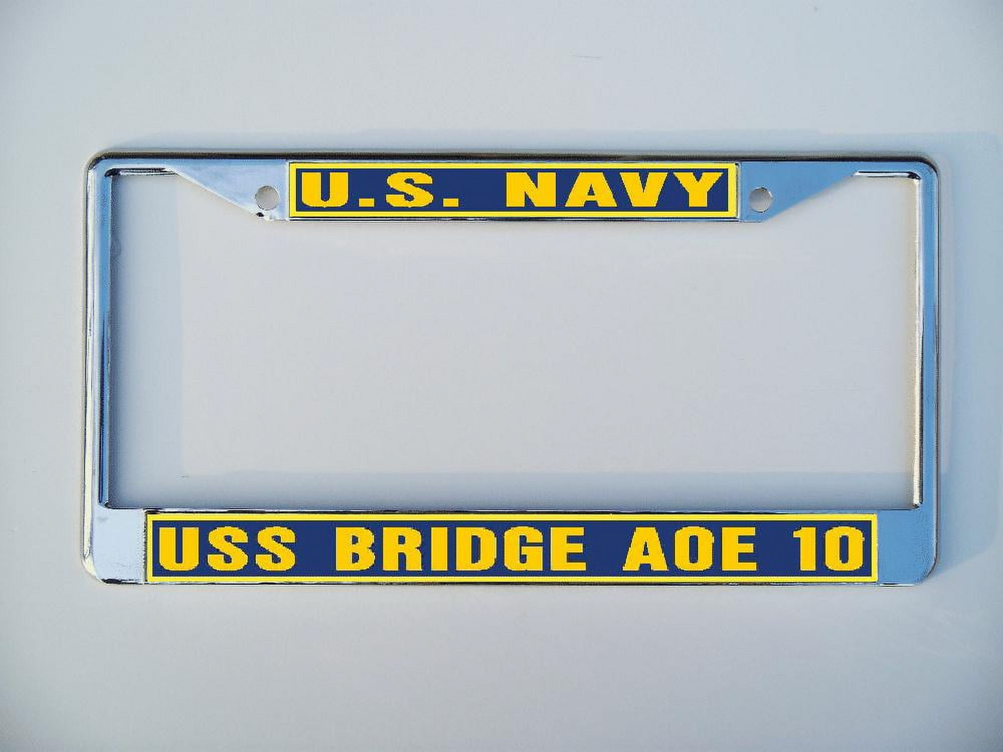 USS BRIDGE AOE 10 License Plate Frame Chrome Metal Military Navy USN ...