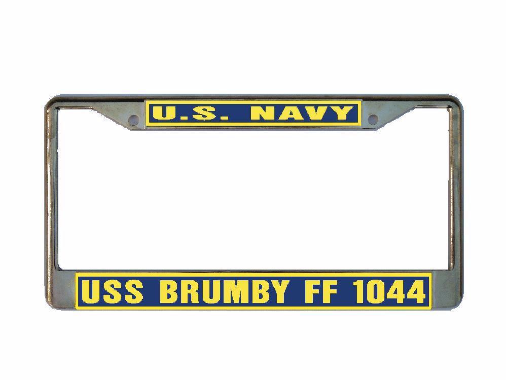 USS BRUMBY FF 1044 License Plate Frame Gold Chrome Metal Military Navy ...