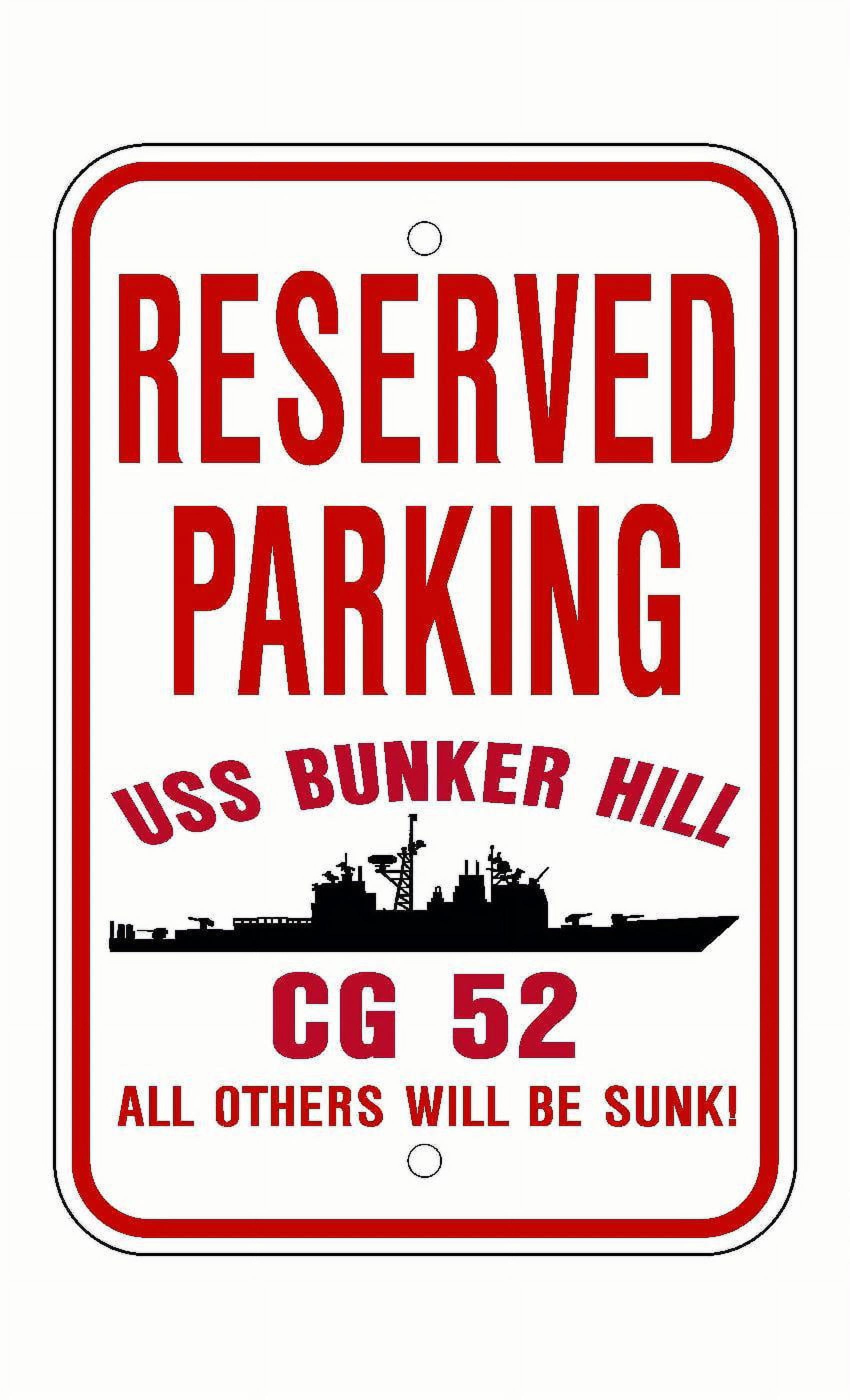 USS BUNKER HILL CG 52 Reserved Parking Sign Red / White Aluminum 12" x ...