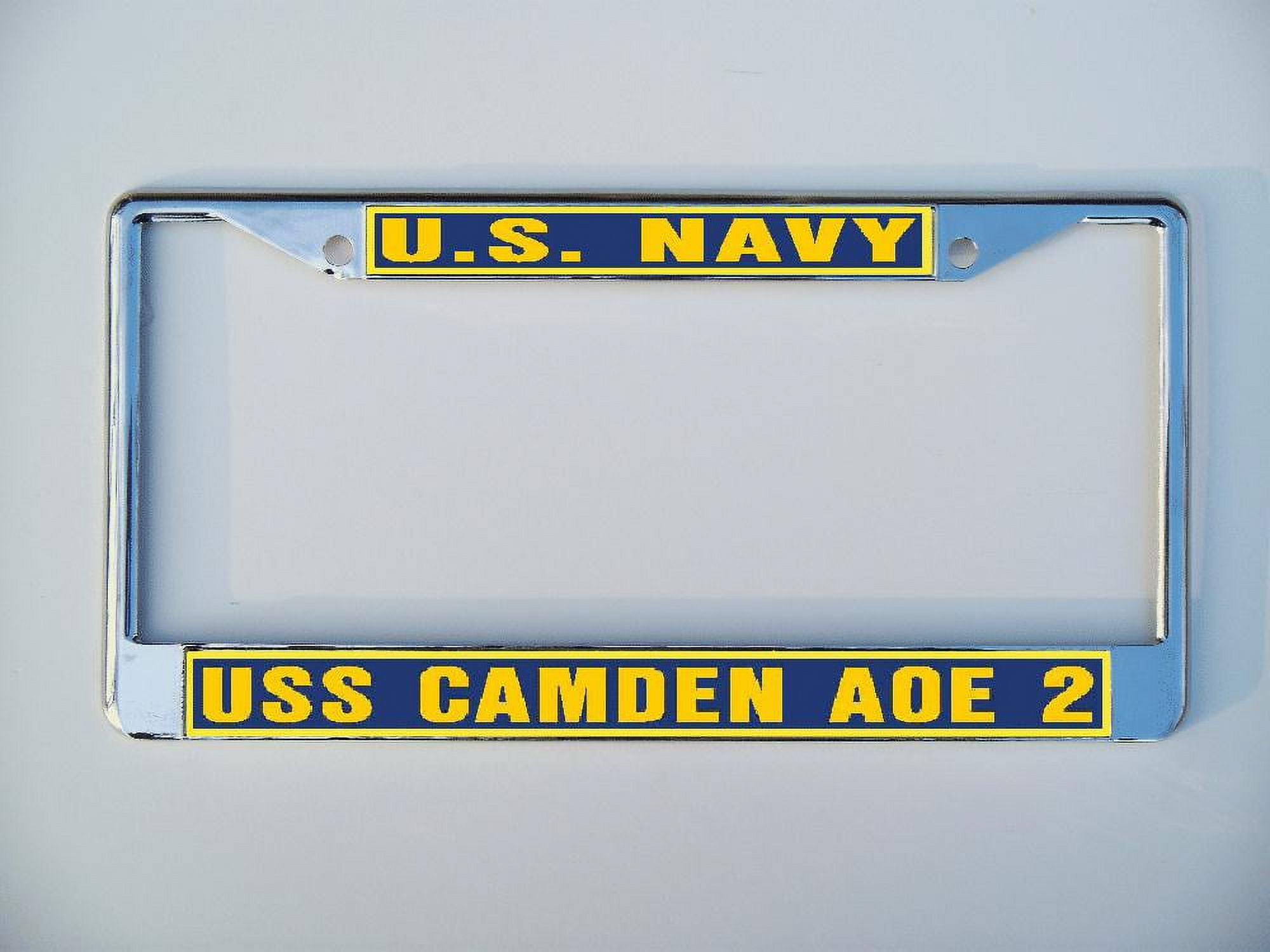 USS CAMDEN AOE 2 License Plate Frame Chrome Metal Military Navy USN Car ...
