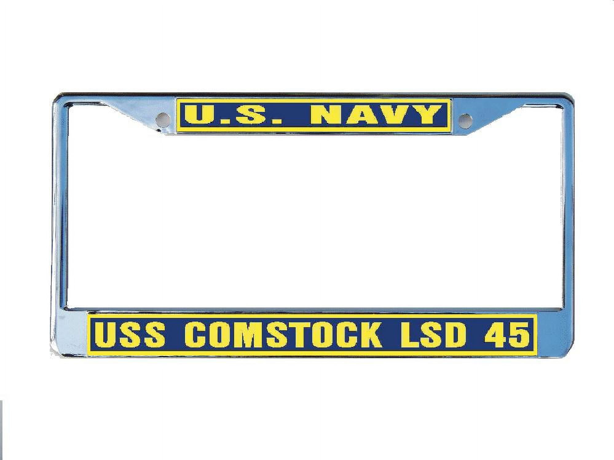 USS COMSTOCK LSD 45 License Plate Frame Chrome Metal Military Navy USN ...