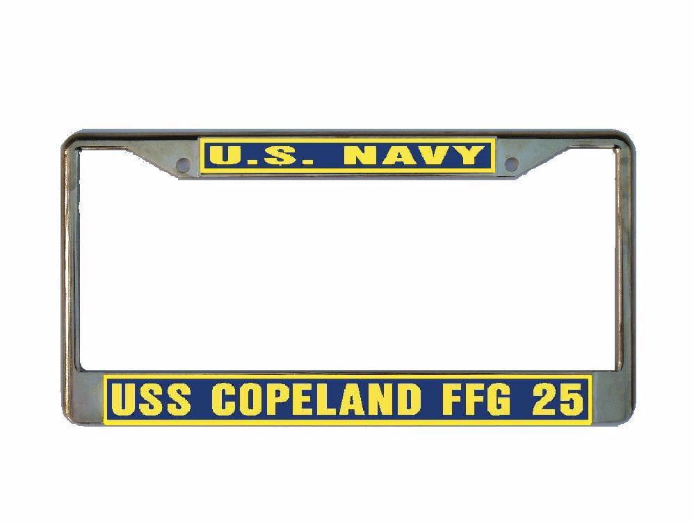 USS COPELAND FFG 25 License Plate Frame Gold Chrome Metal Military Navy ...