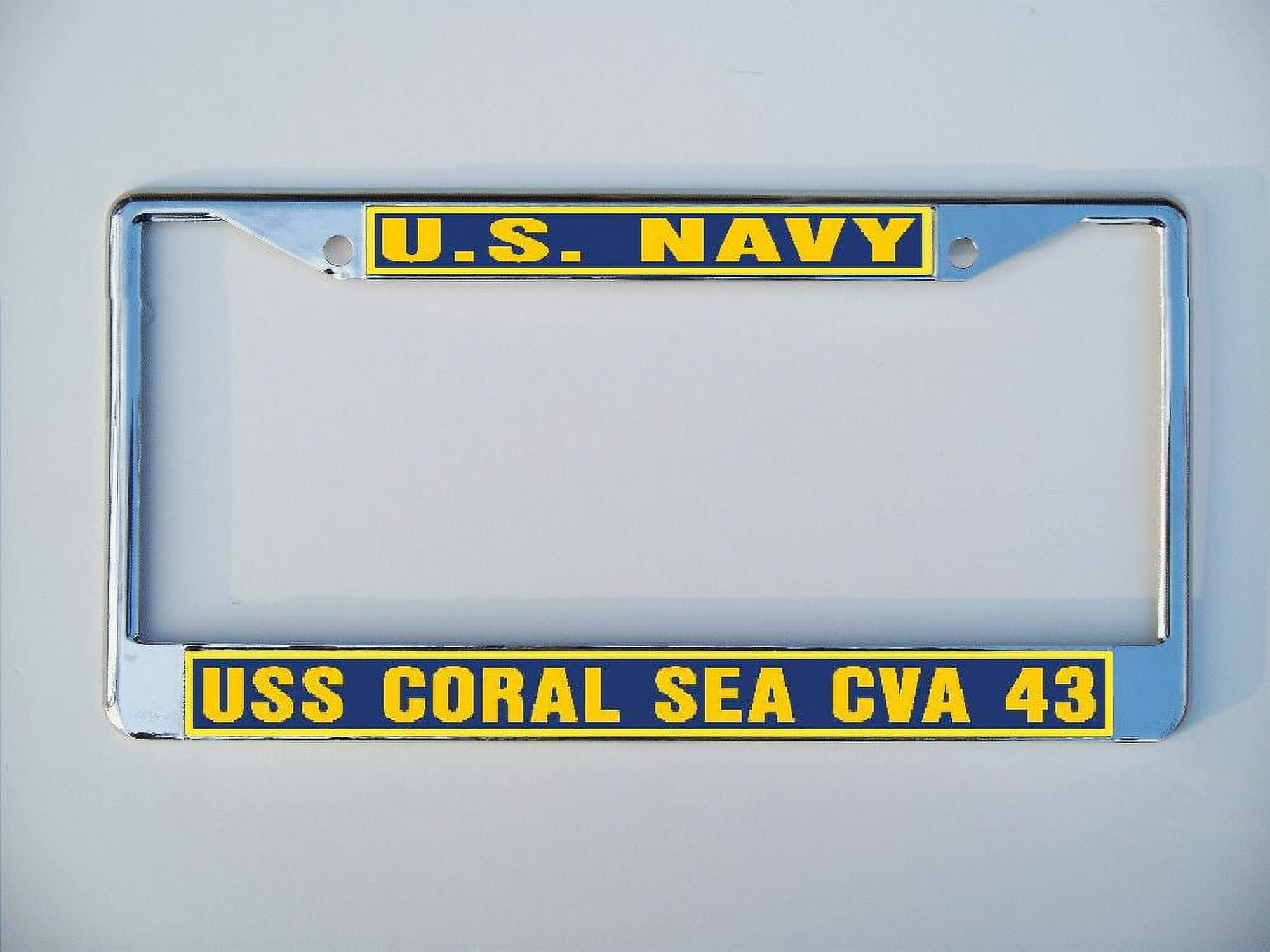 USS CORAL SEA CVA 43 License Plate Frame Chrome Metal Military Navy USN ...
