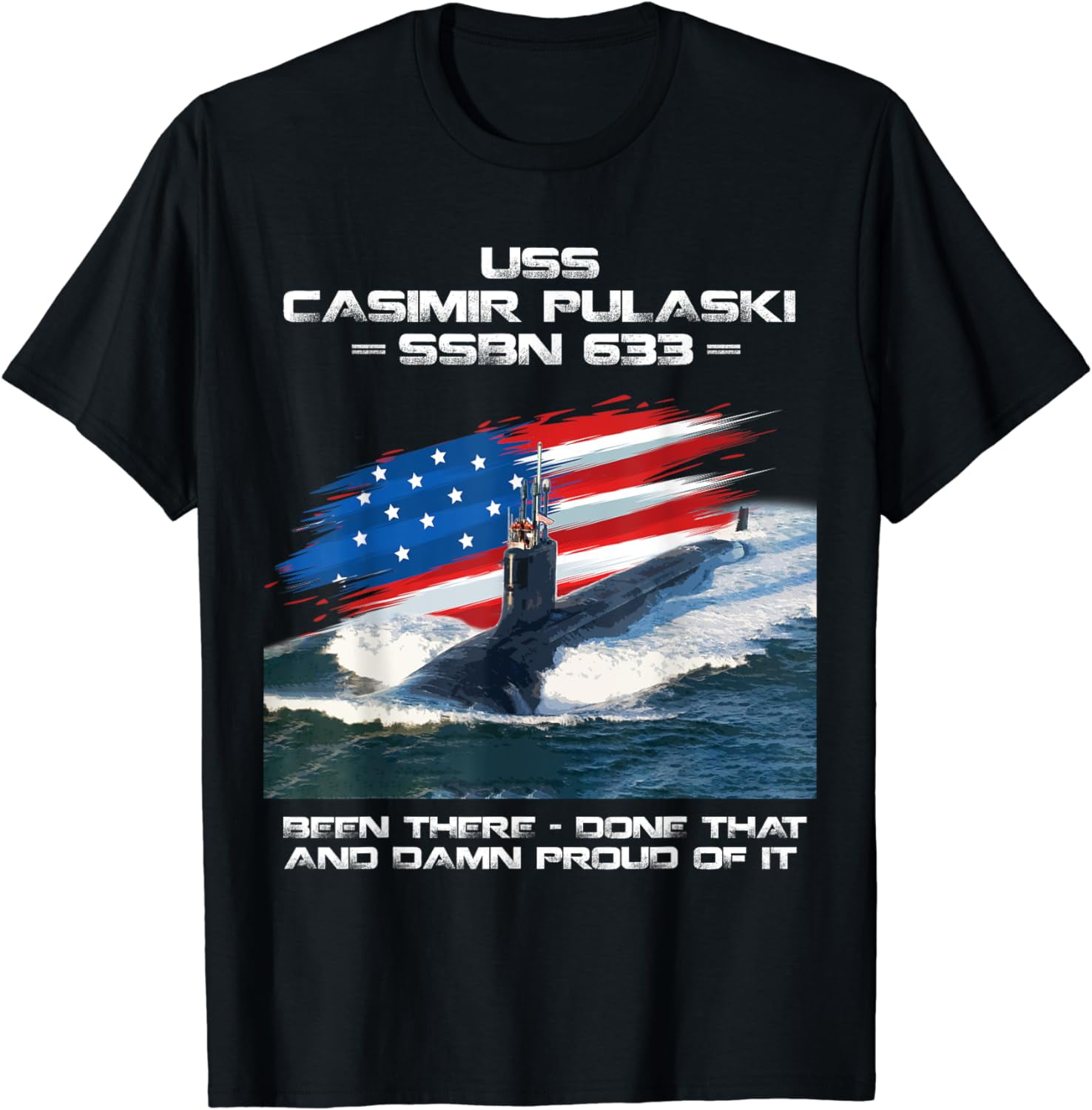 USS Casimir Pulaski SSBN-633 American Flag Submarine Veteran T-Shirt ...