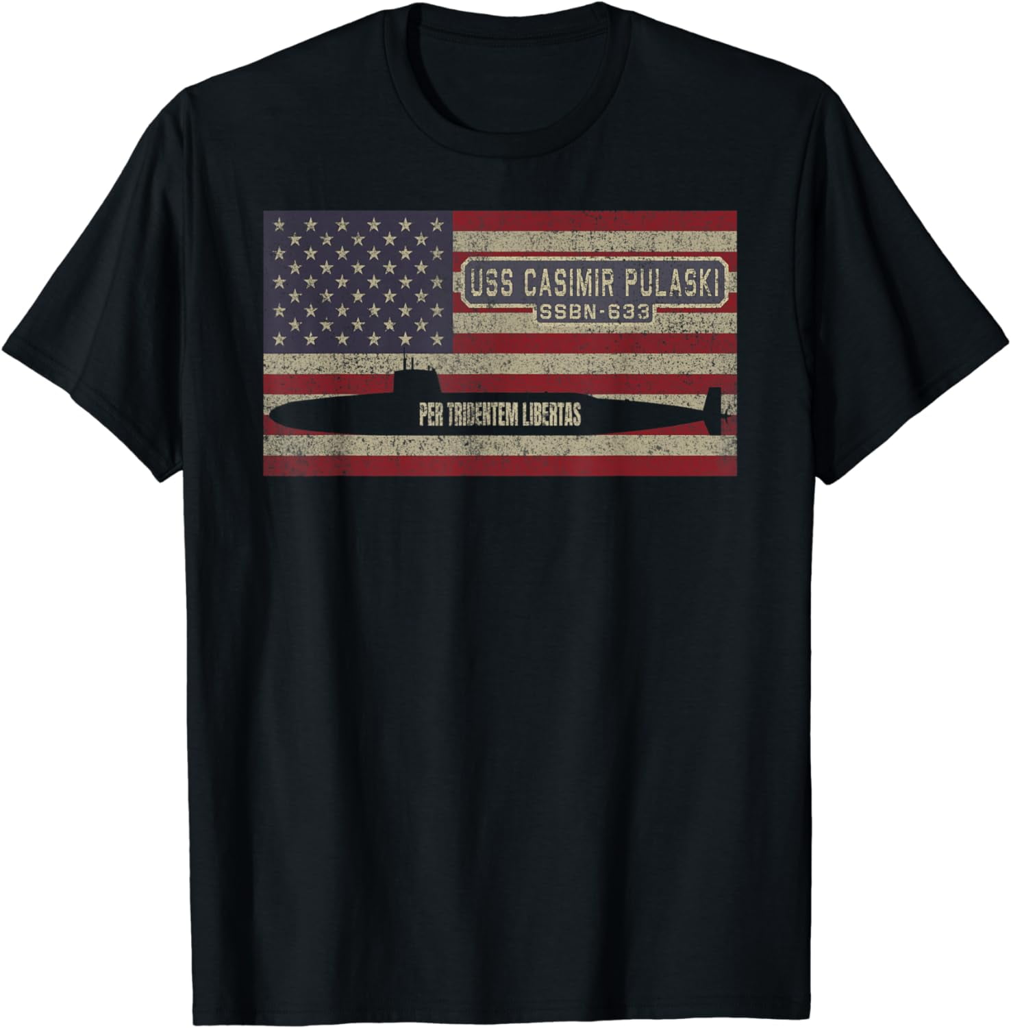 USS Casimir Pulaski SSBN-633 Nuclear Submarine American Flag T-Shirt ...