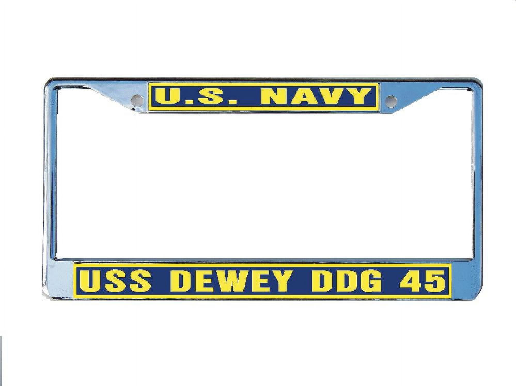 USS DEWEY DDG 45 License Plate Frame Chrome Metal Military Navy USN Car ...