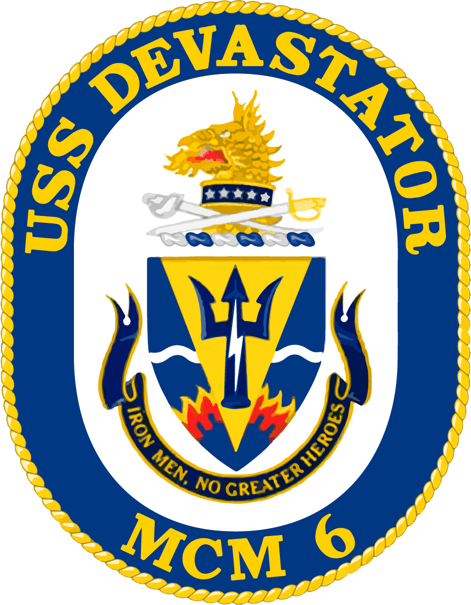 USS Devastator MCM-6 Badge Sticker Decal Avenger Class Mine ...