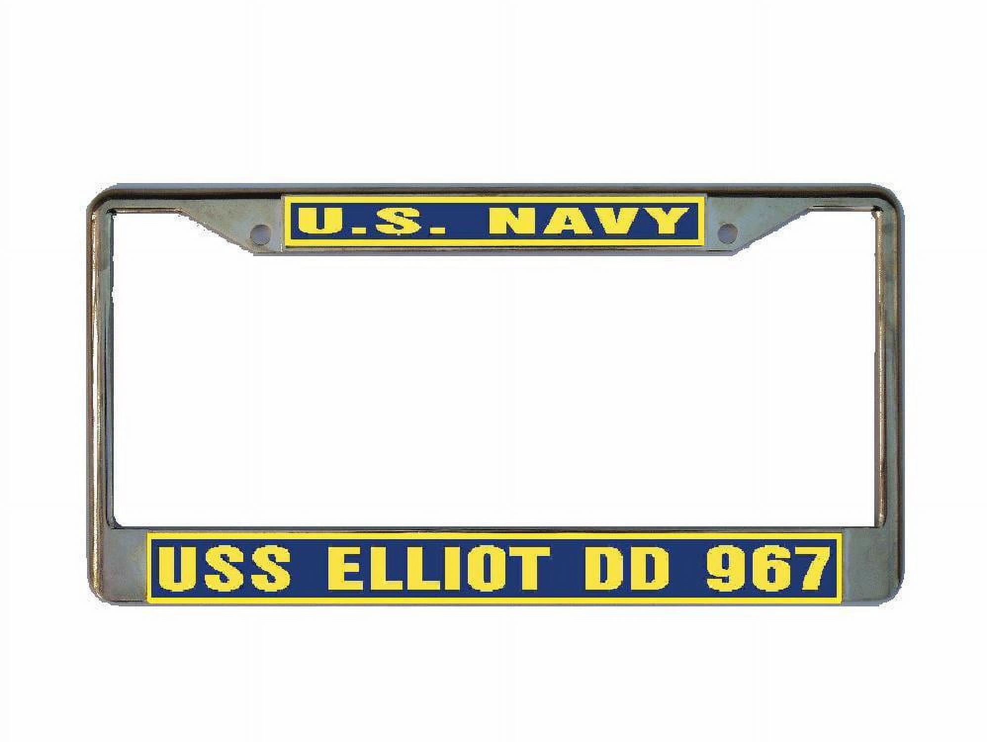 USS ELLIOT DD 967 License Plate Frame Gold Chrome Metal Military Navy ...
