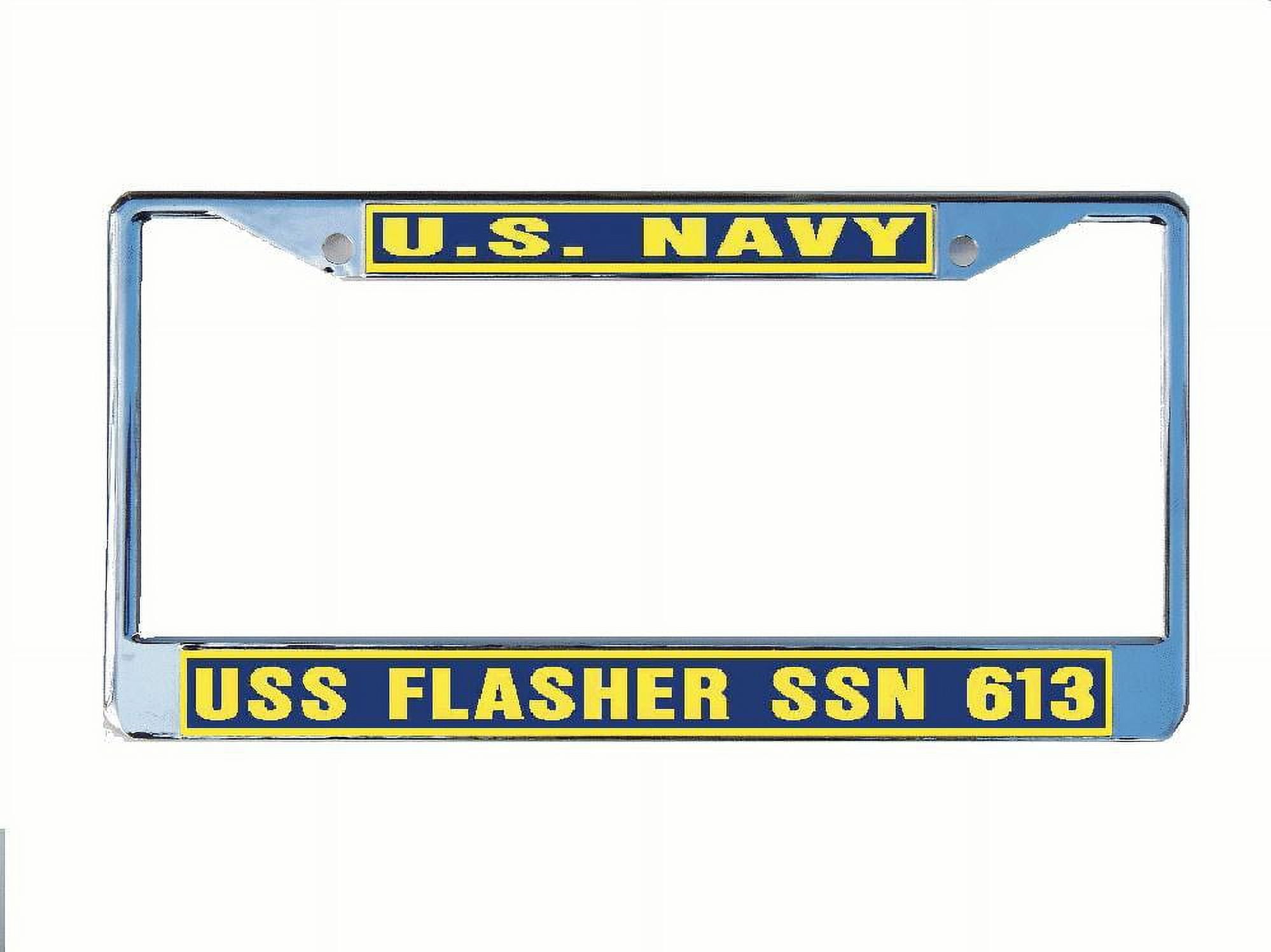 USS FLASHER SSN 613 License Plate Frame Chrome Metal Military Navy USN ...