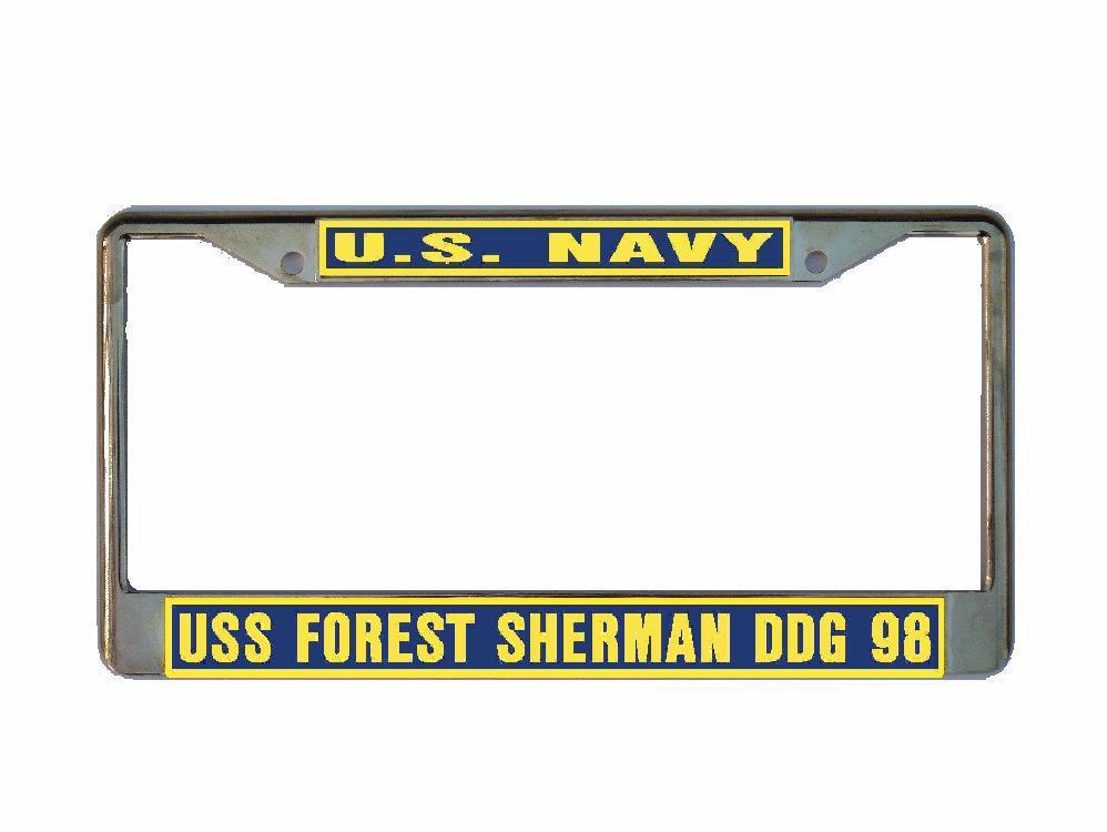USS FORREST SHERMAN DDG 98 License Plate Frame Gold Chrome Metal ...