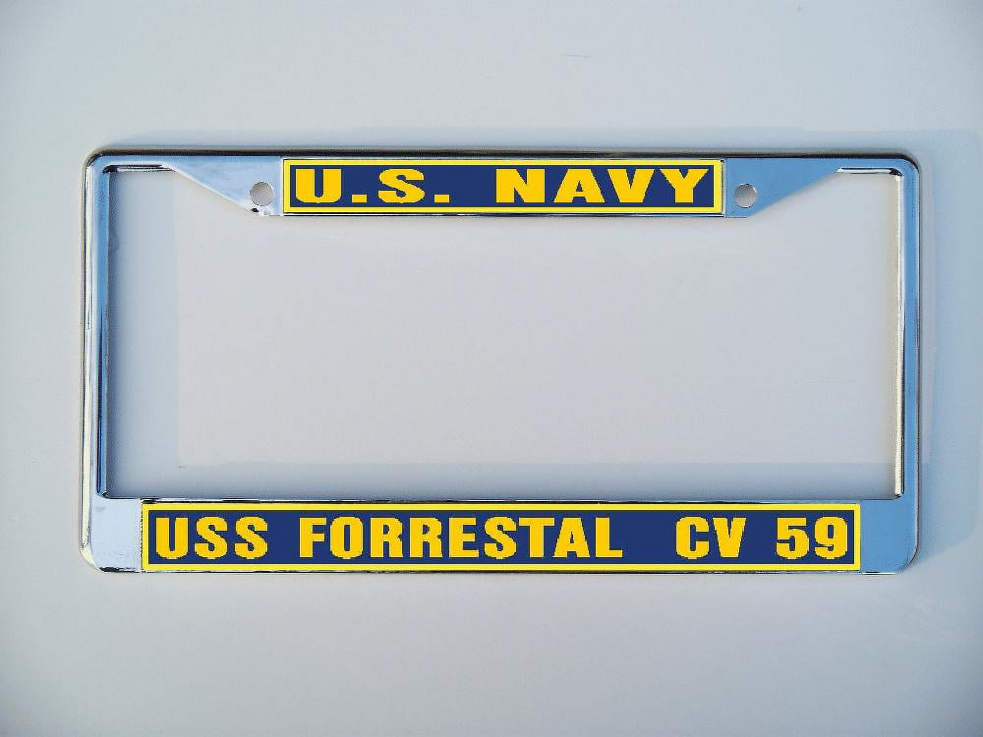 USS FORRESTAL CV 59 License Plate Frame Chrome Metal Military Navy USN ...
