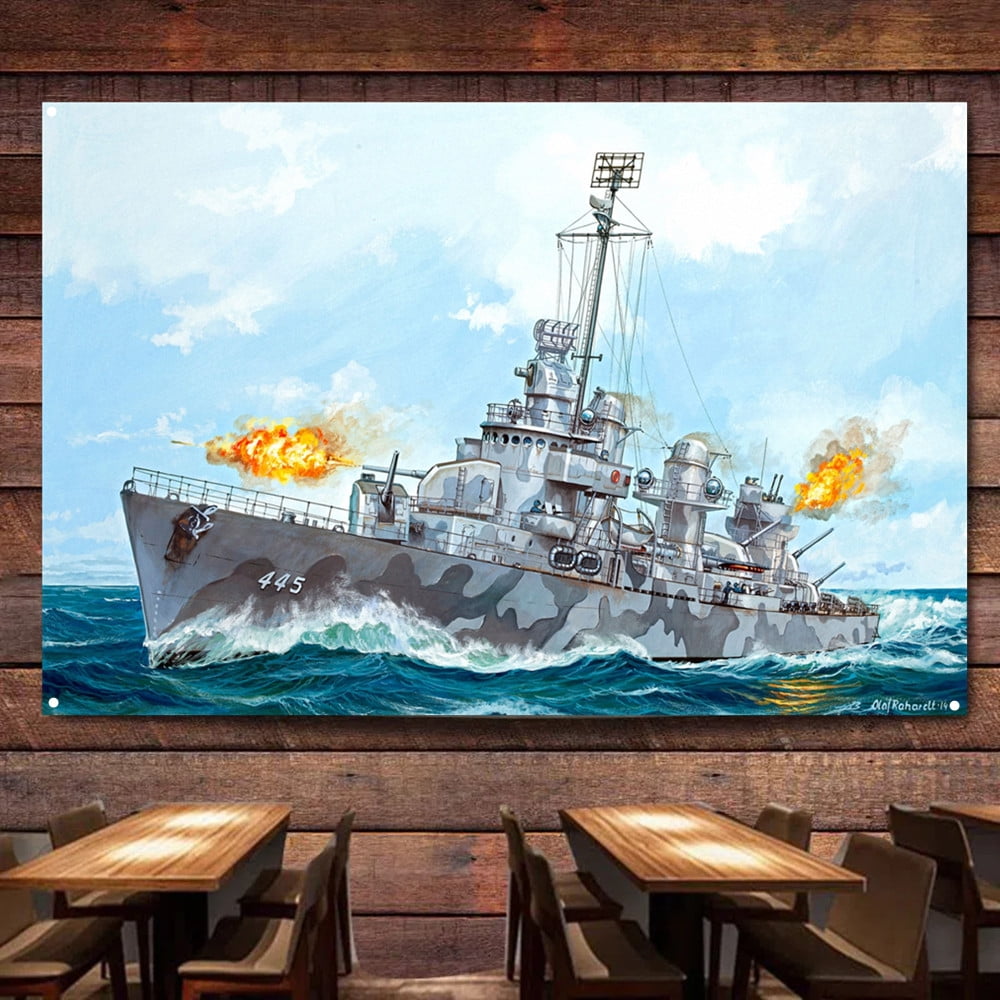 USS Fletcher DD-445 Battleship Wall Art Banners Hanging Flags Wall ...