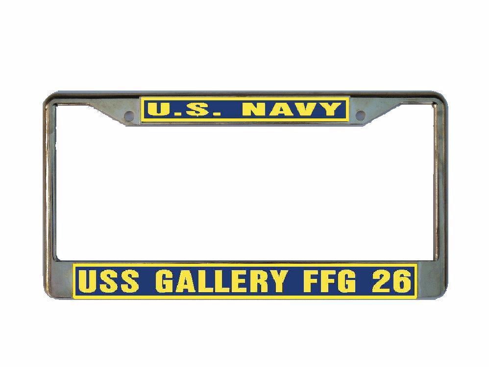 USS GALLERY FFG 26 License Plate Frame Gold Chrome Metal Military Navy ...