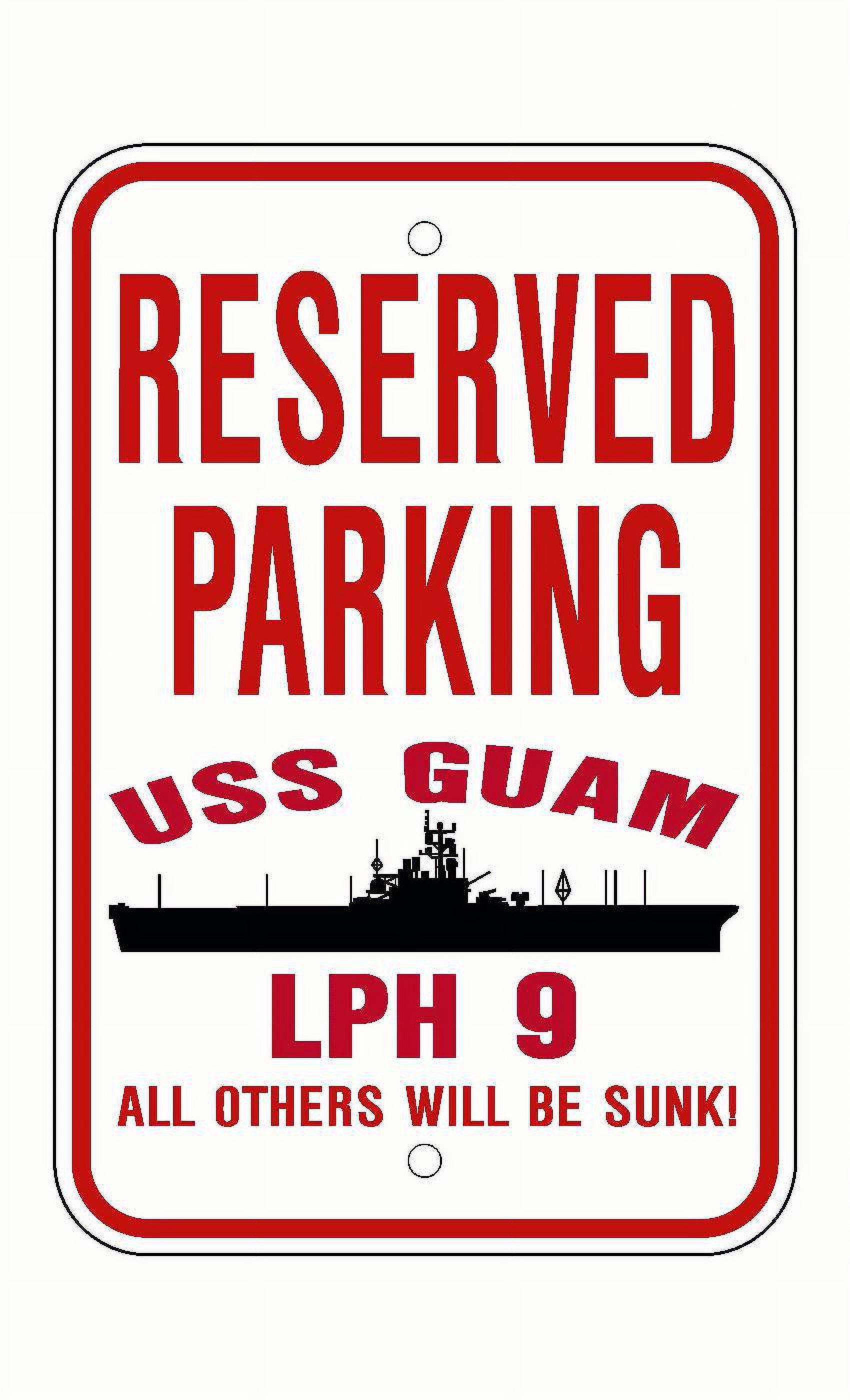 USS GAUM LPH 9 Reserved Parking Sign Red / White Aluminum 12" x 18 ...